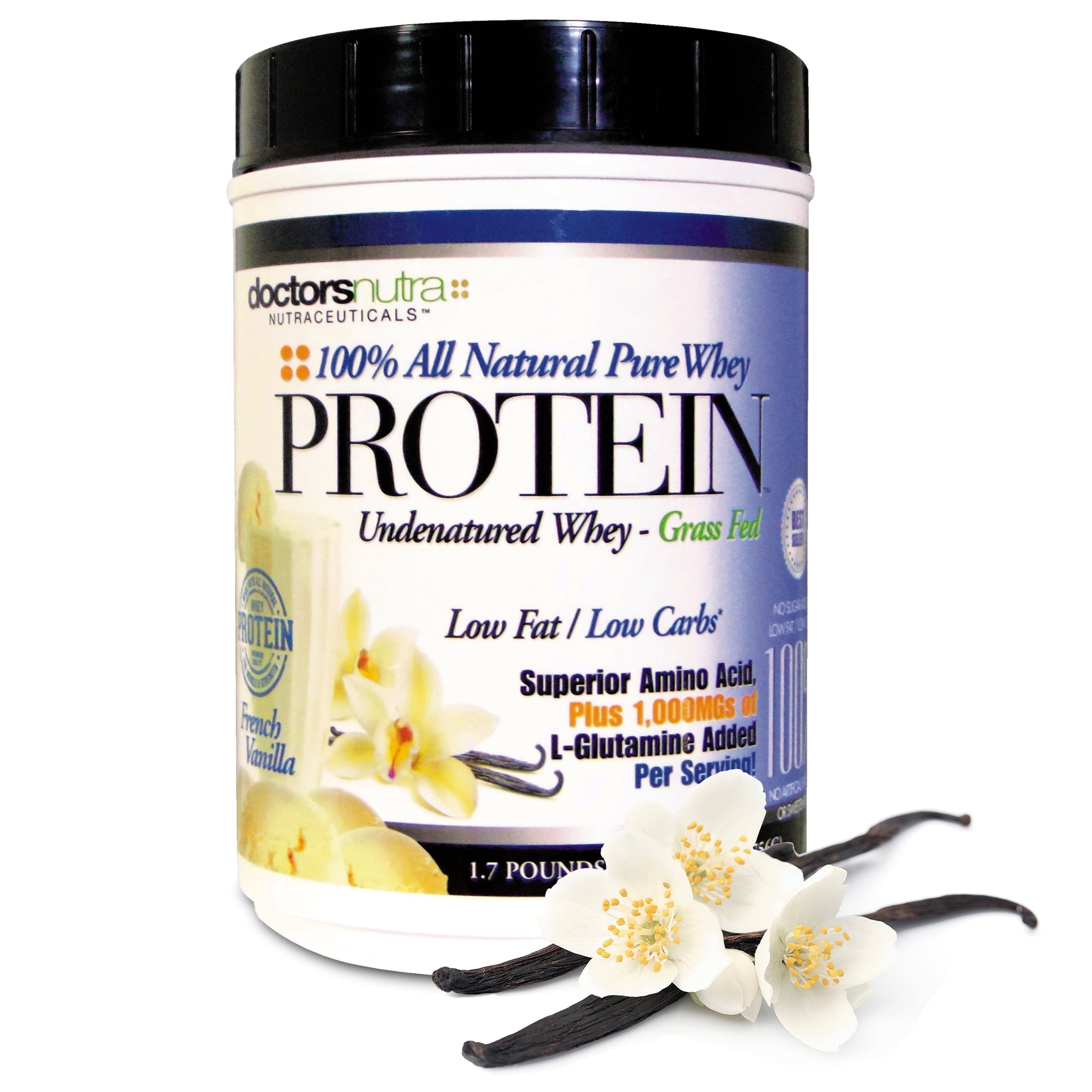 Whey Protein Pure 100 Percent 1.7 lb Undenatured Grass Fed by Doctors ...