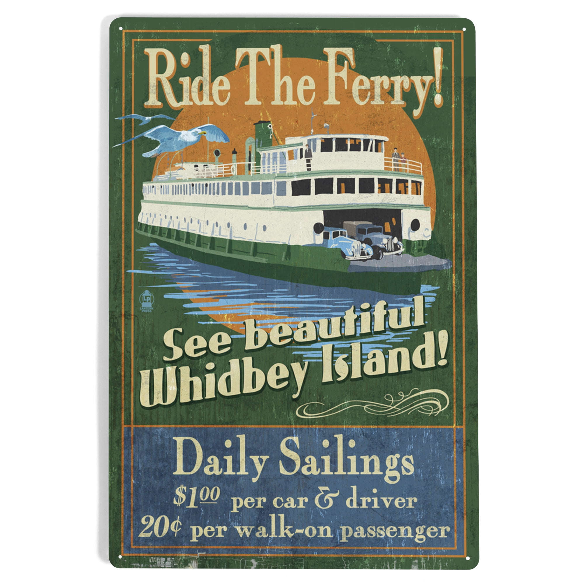 Whidbey Island, Washington, Ferry Vintage Sign (12x18 Aluminum Art ...