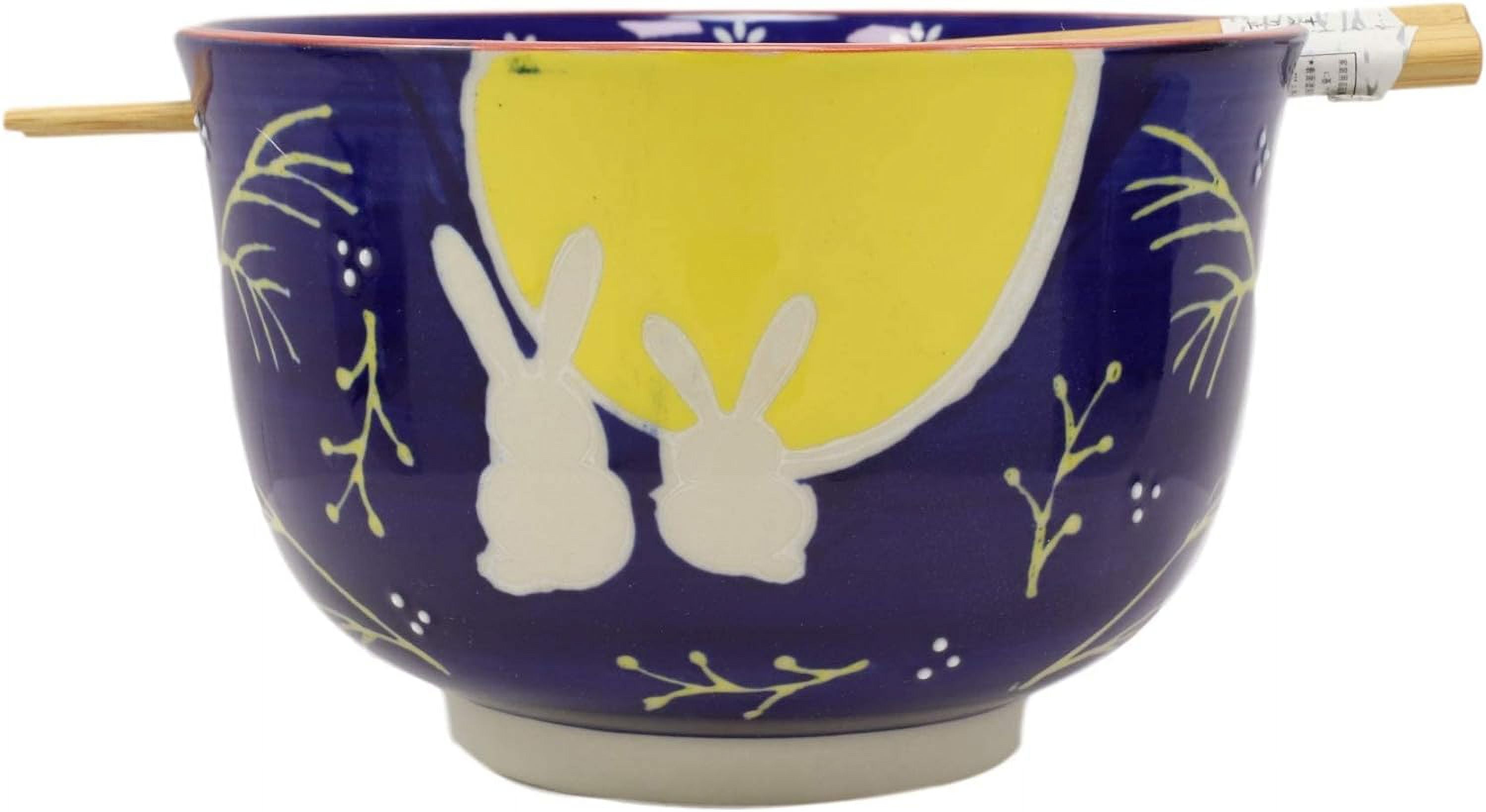 Whimsical 2 Bunny Rabbits Jumping Over A Full Yellow Moon Ramen Udon ...