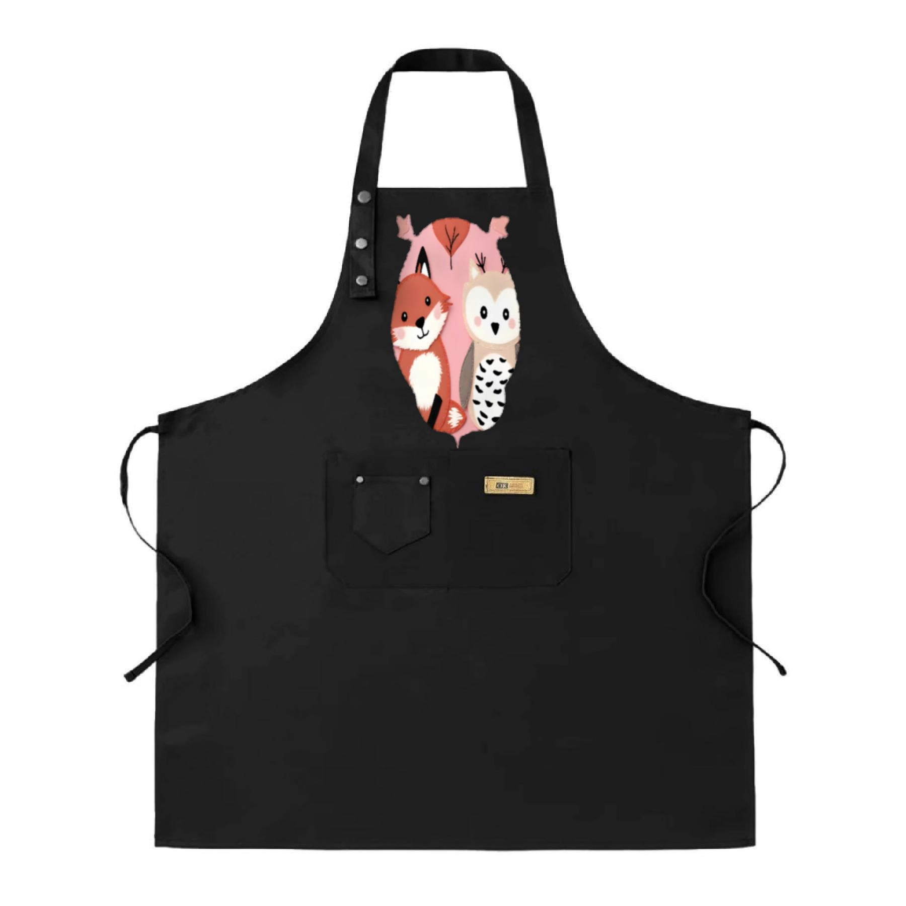 Whimsical 2-Pack Bib Apron Set with Fox & Deer Design Adjustable Straps ...