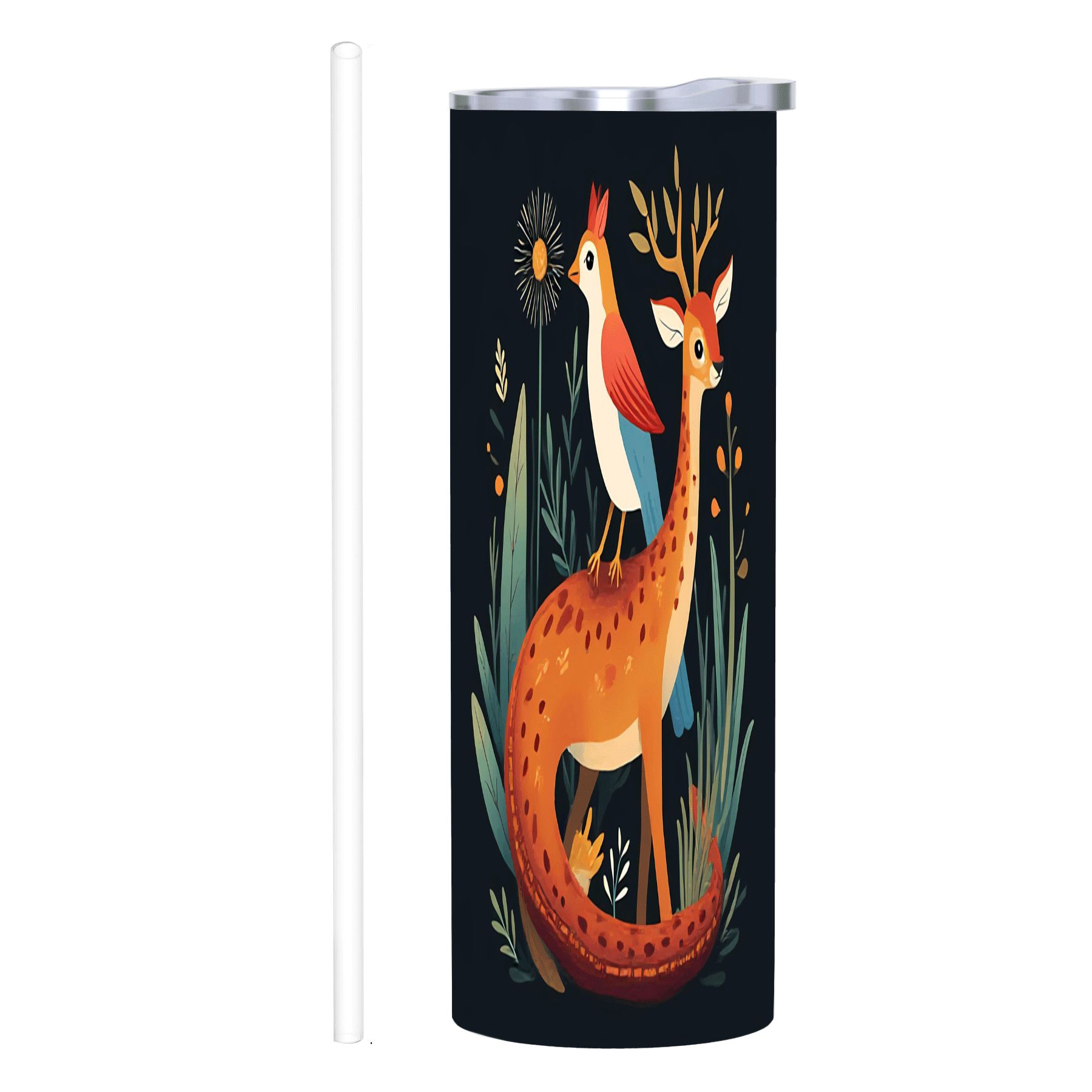 Whimsical 20 oz Stainless Steel Insulated Tumbler with Giraffe & Nature ...