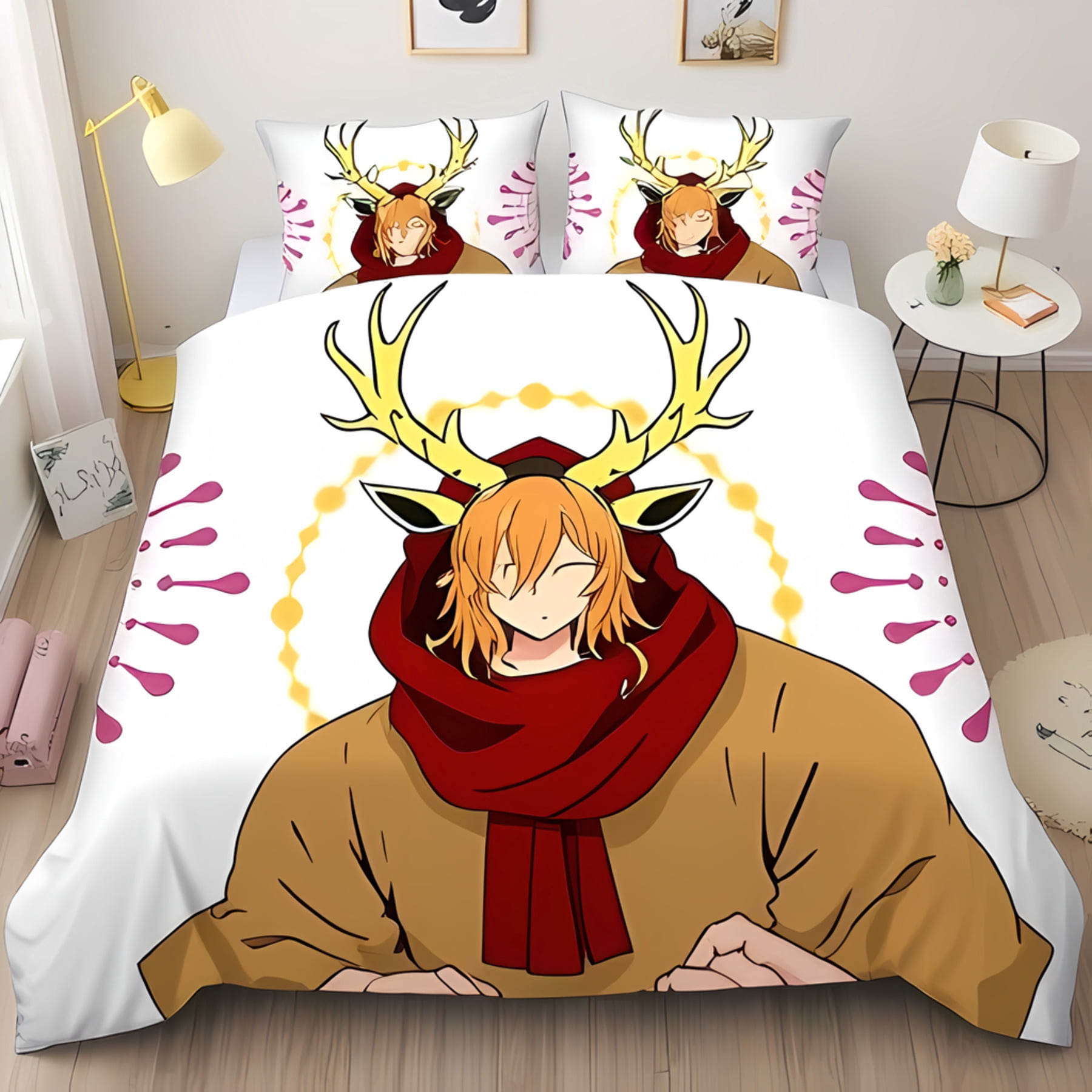 Whimsical 3-Piece Anime Duvet Cover Set with Serene Character Design ...