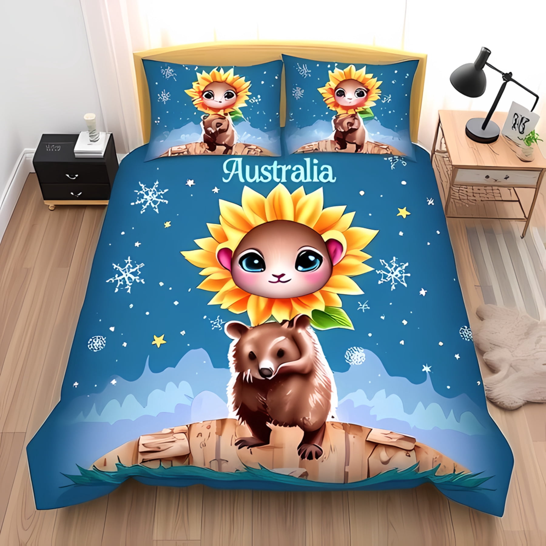 Whimsical 3-Piece Australian Themed Duvet Cover Set with Cartoon ...