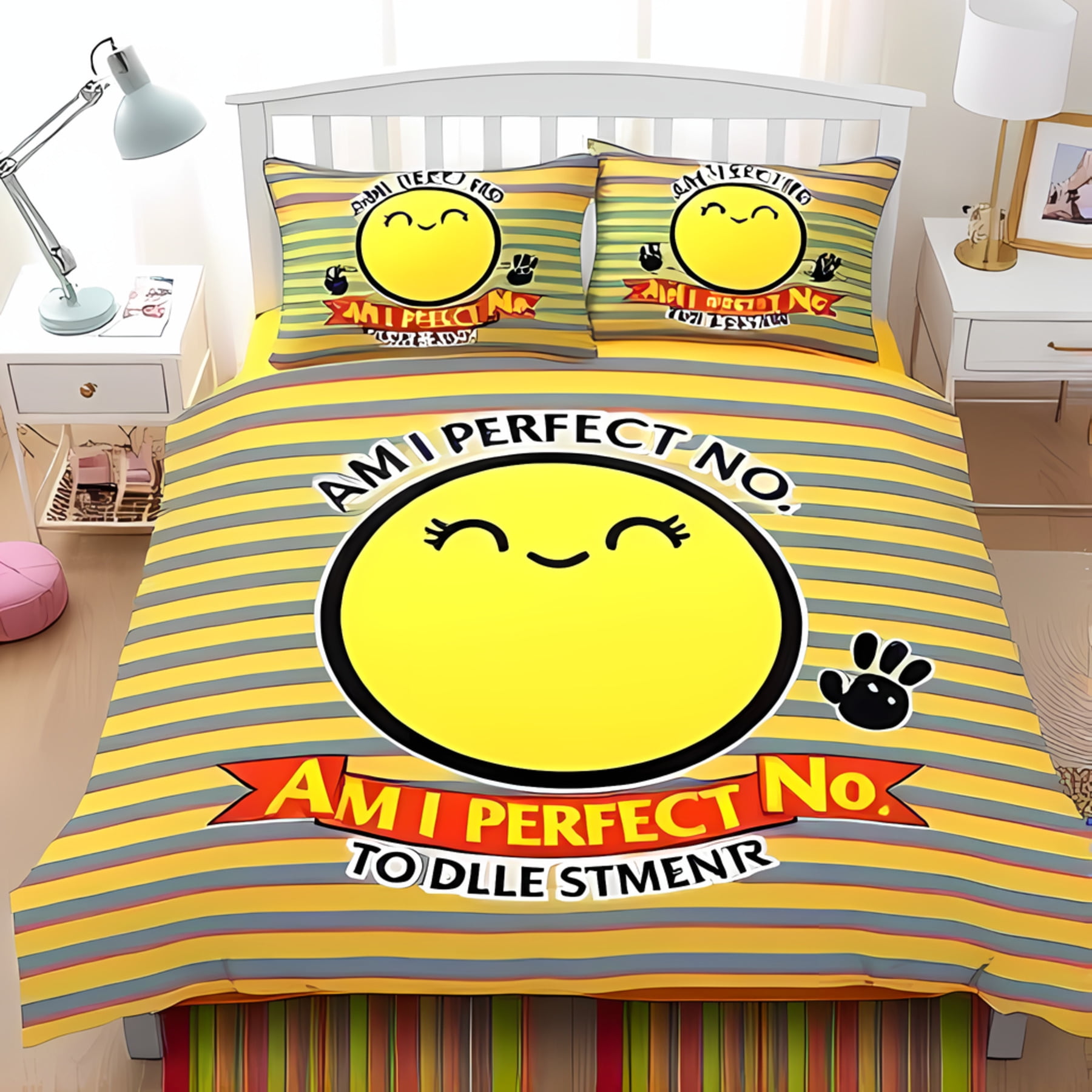 Whimsical 3-Piece Duvet Cover Set - Bright Yellow with Cheerful Smiling ...