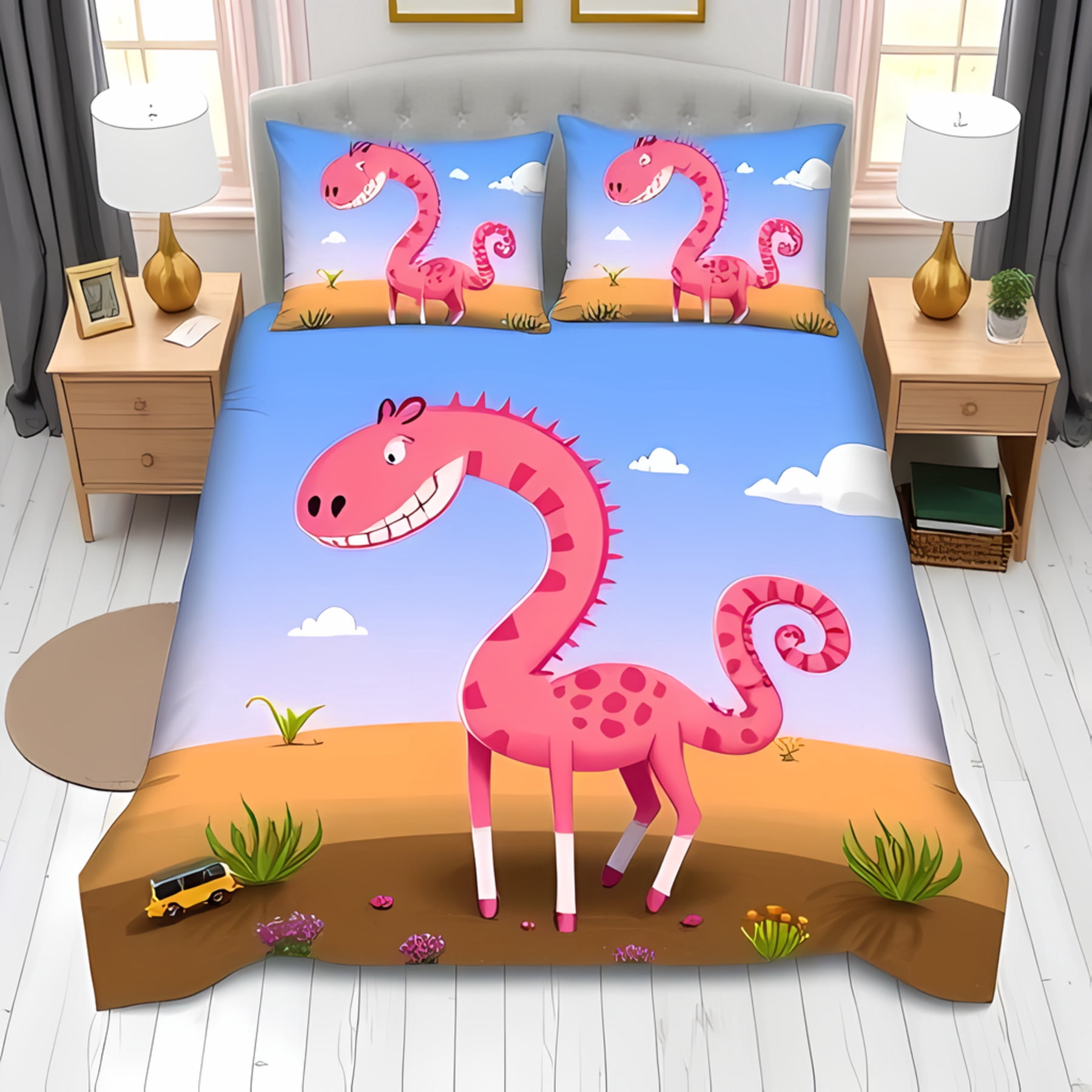 Whimsical 3-Piece Duvet Cover Set Cartoon Creatures Bright Colors Fun ...