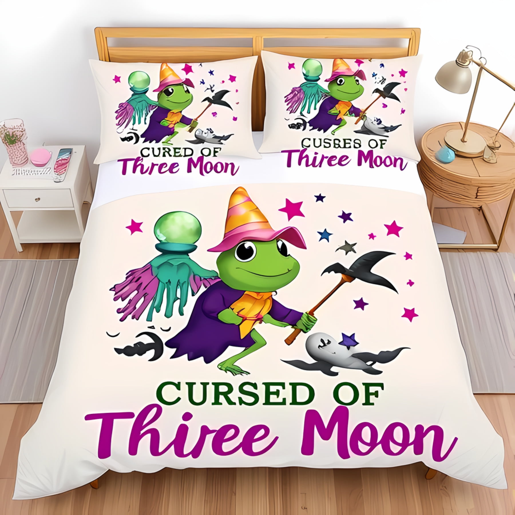 Whimsical 3-Piece Duvet Cover Set - Cartoon Wizard Design with Ball ...
