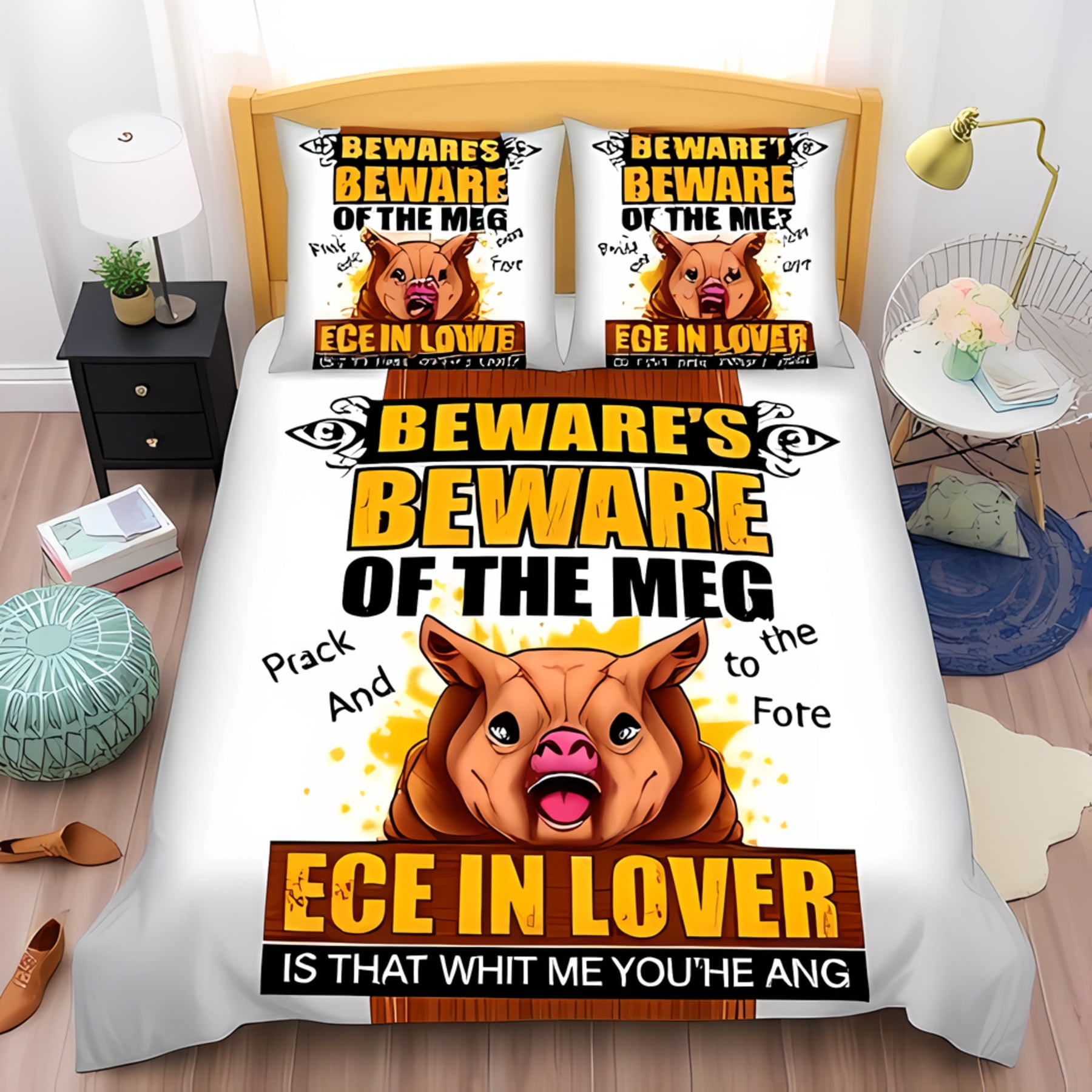 Whimsical 3-Piece Duvet Cover Set Featuring Cartoon Pig Design with ...