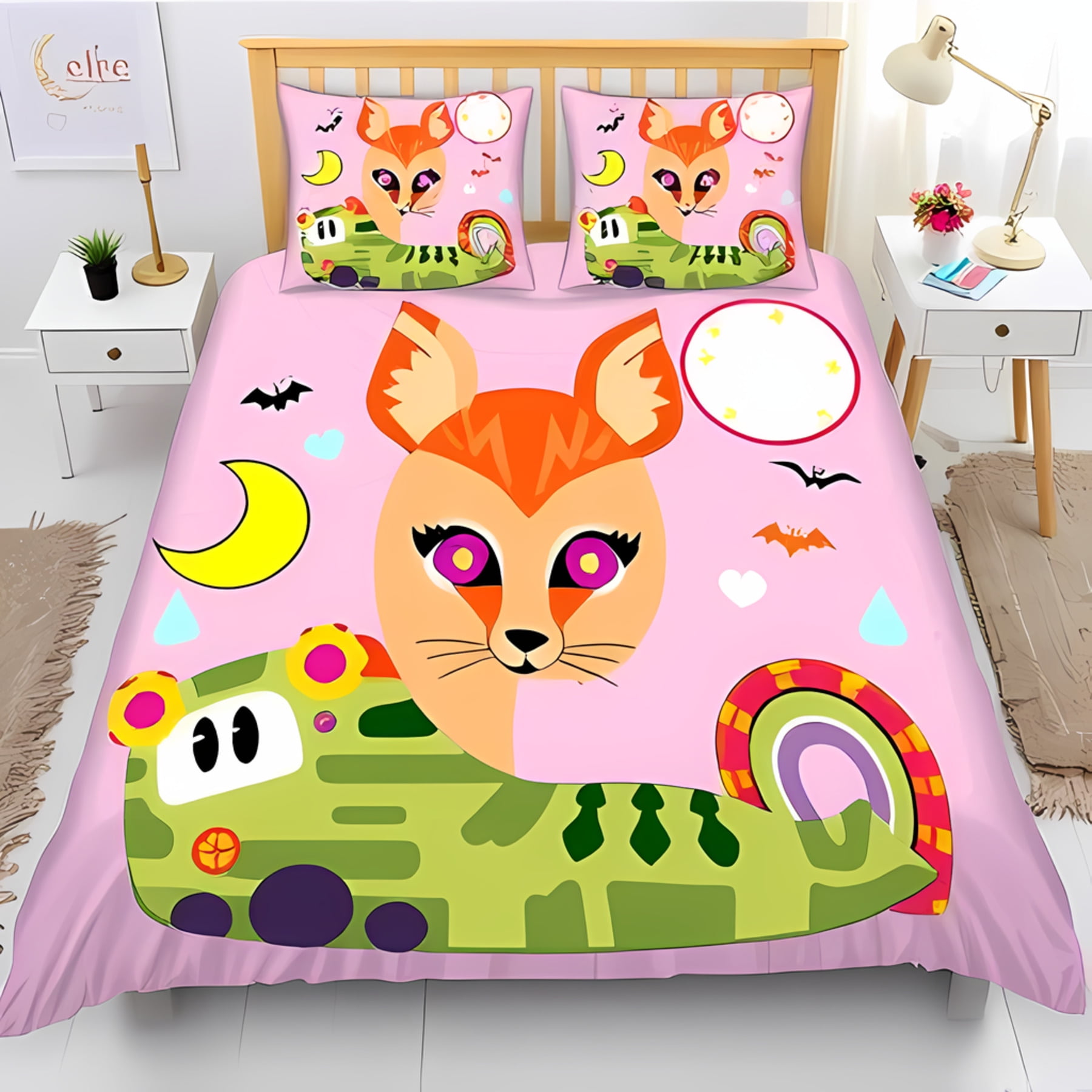 Whimsical 3-Piece Duvet Cover Set Featuring Colorful Fox and Playful ...