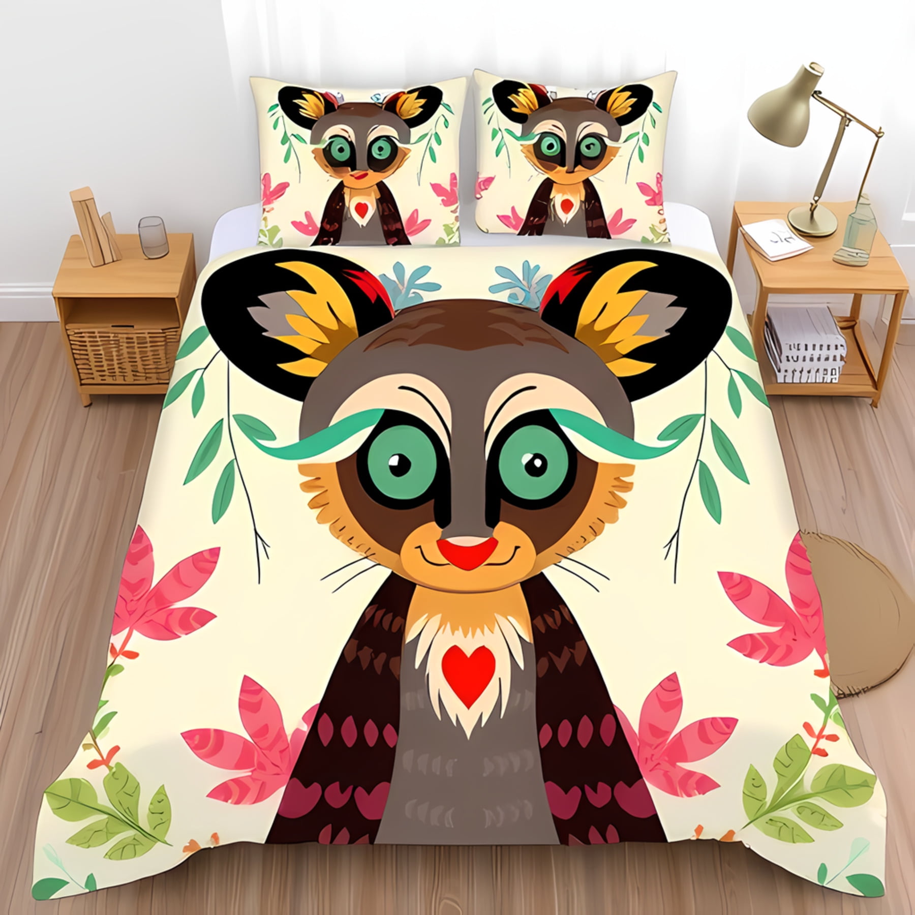Whimsical 3-Piece Duvet Cover Set Featuring Playful Loris Design Toned ...