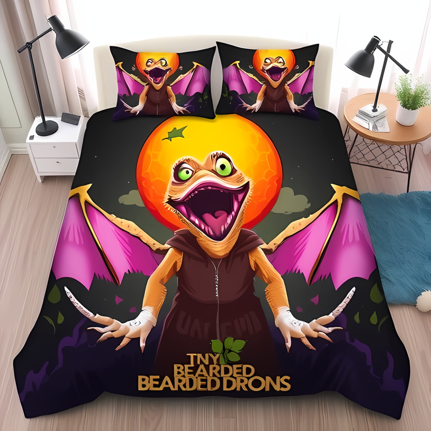 Whimsical 3-Piece Duvet Cover Set Featuring Playful Tiny Bearded Dragon ...