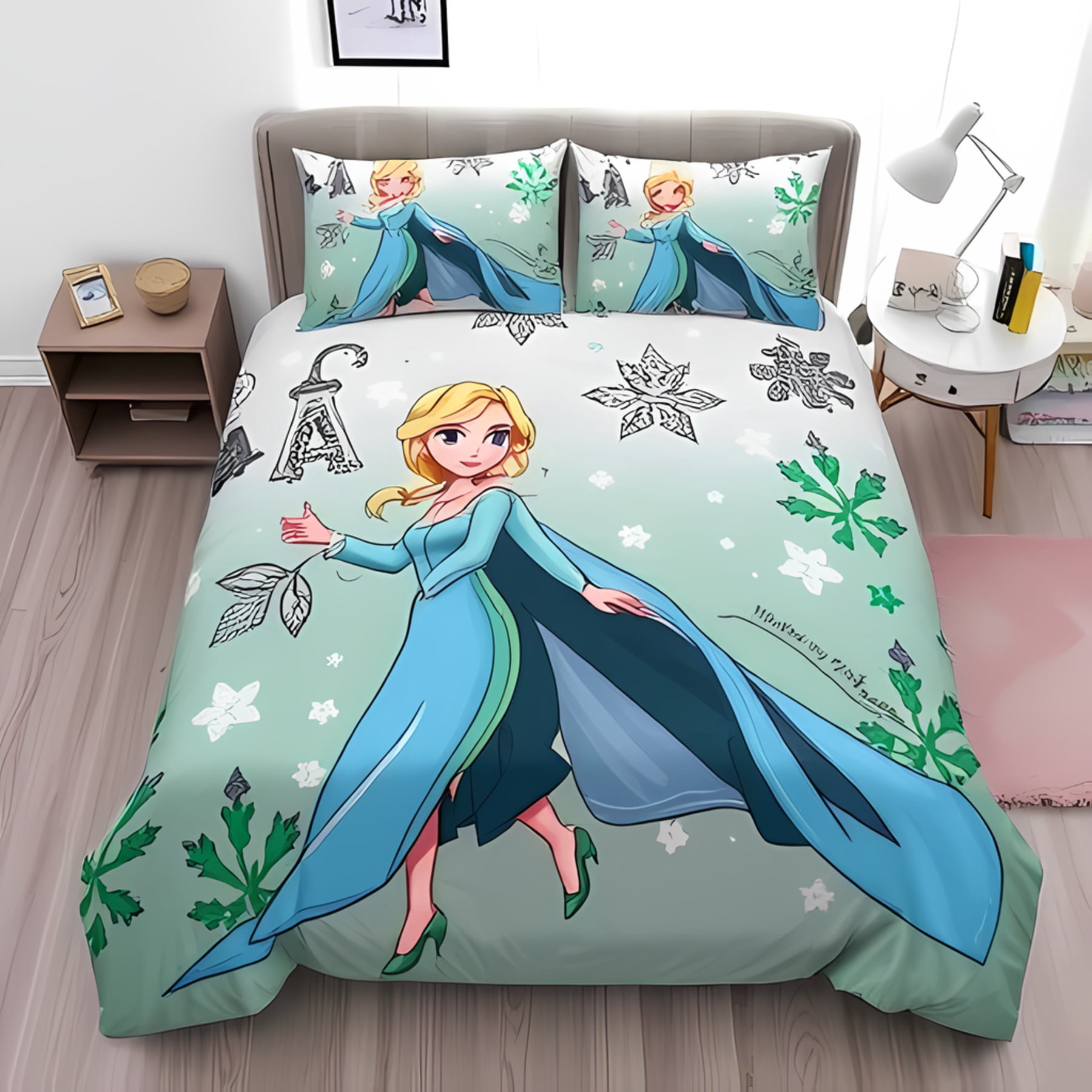 Whimsical 3-Piece Duvet Cover Set Featuring in Ice-Blue Gown with ...