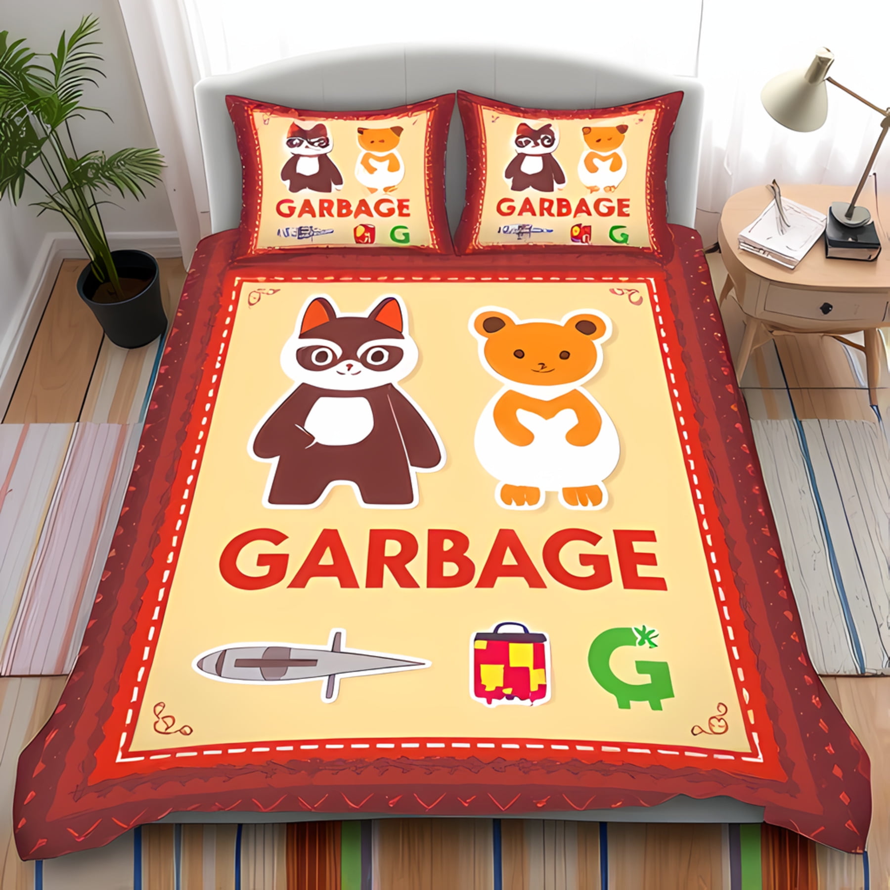 Whimsical 3-Piece Duvet Cover Set - " GARBAGE " Design with Panda ...