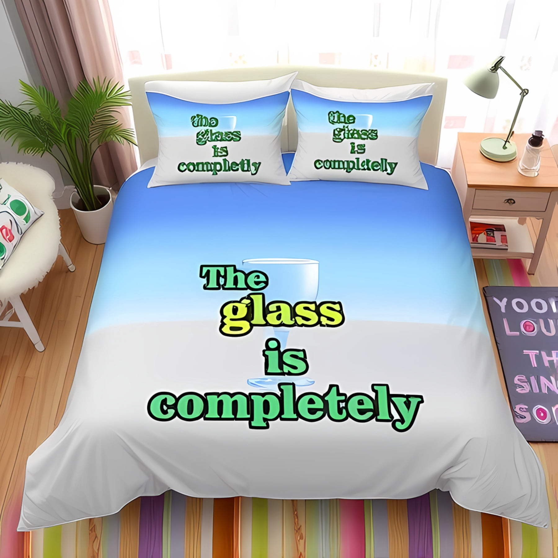 Whimsical 3-Piece Duvet Cover Set - Light Blue & White Gradient with ...