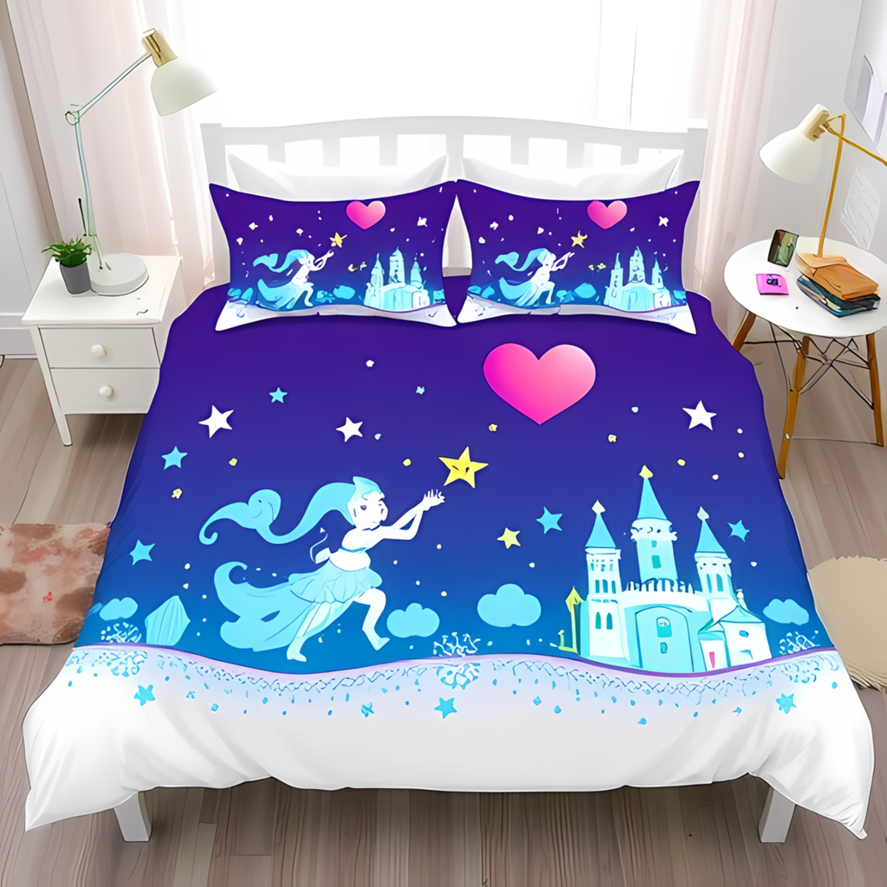 Whimsical 3-Piece Duvet Cover Set - Night Sky with Stars Enchanting ...