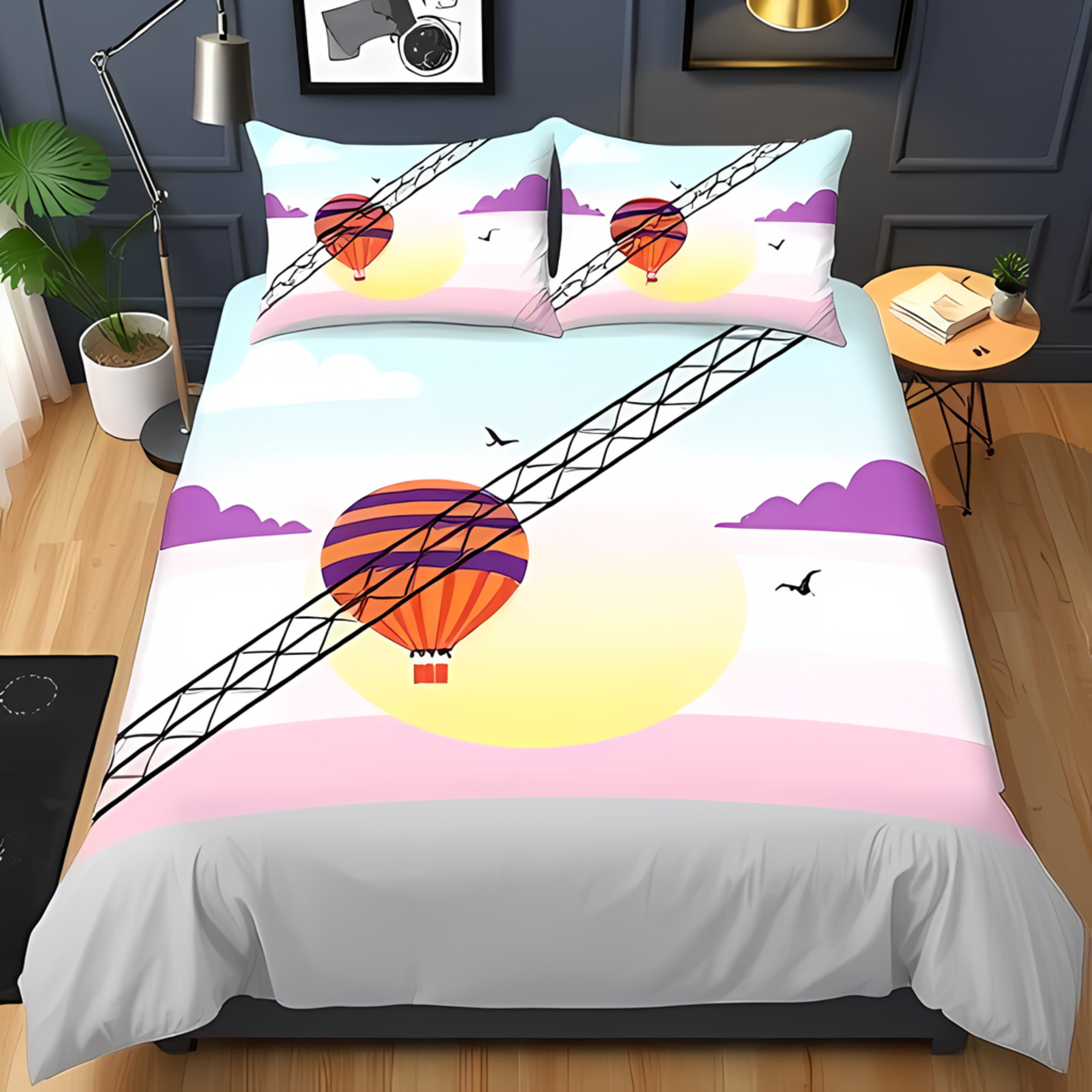 Whimsical 3-Piece Duvet Cover Set - Pastel Sky with Hot Air & Lattice ...