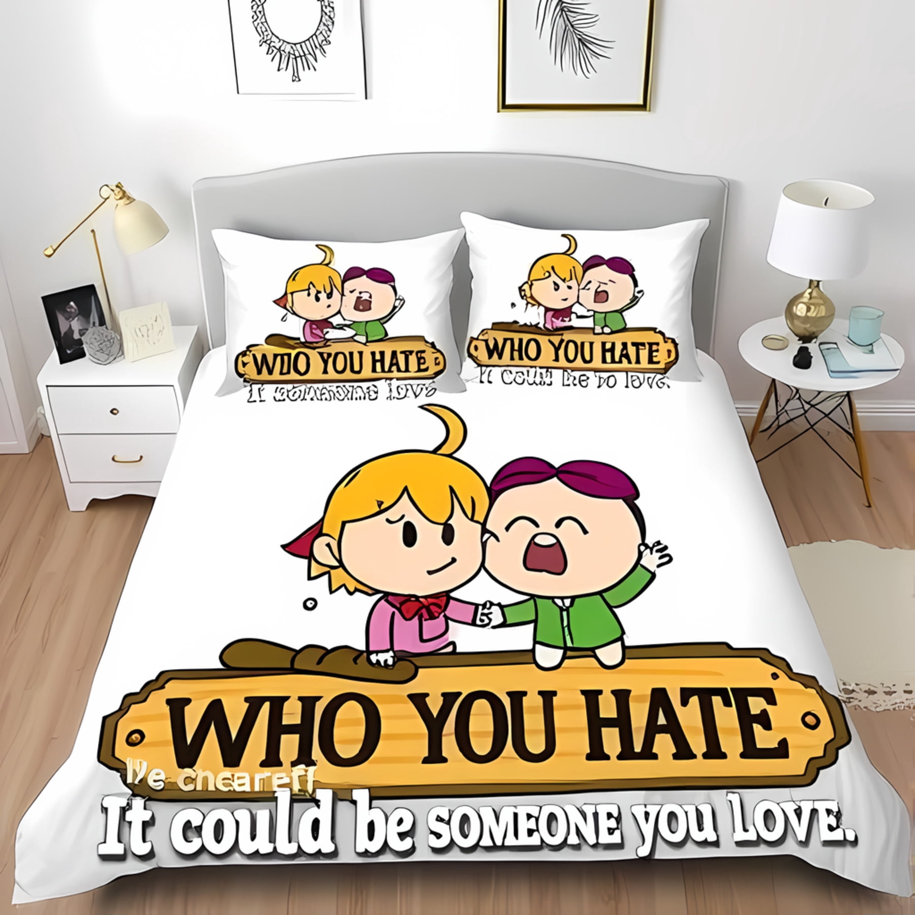 Whimsical 3-Piece Duvet Cover Set with Playful Cartoon Characters ...