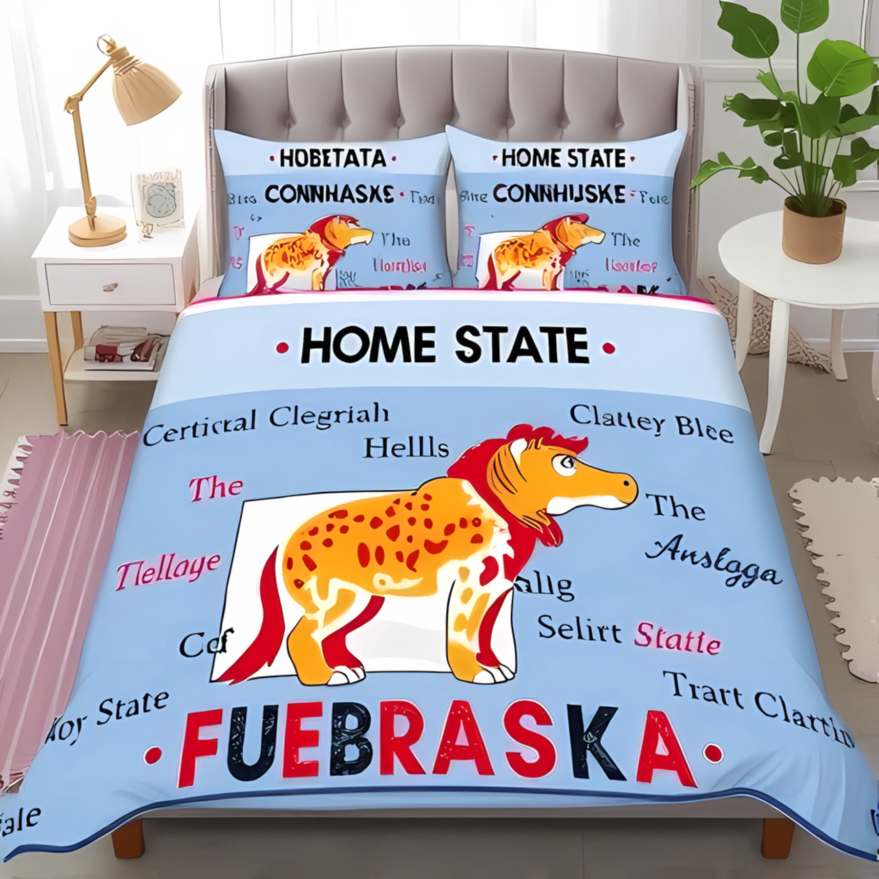 Whimsical 3-Piece Duvet Cover Set - Soft Blue with Cartoon Horse ...