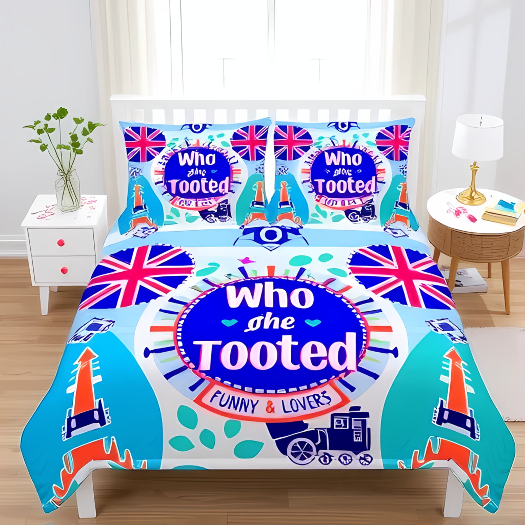 Whimsical 3-Piece Duvet Cover Set - " Who She Tooted " Design with ...