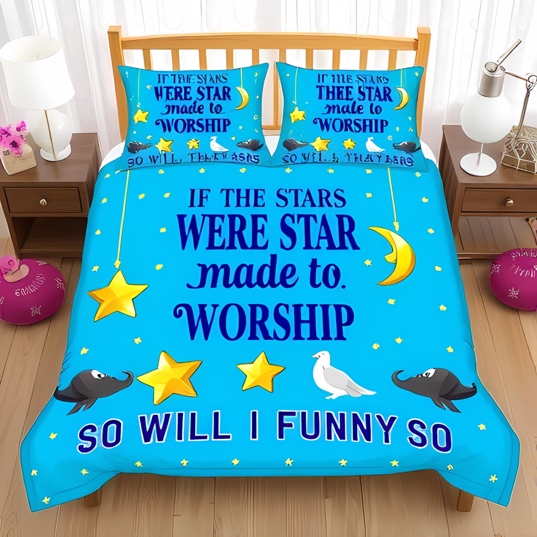Whimsical 3-Piece Duvet Cover Set in Bold Blue with Playful Star and ...