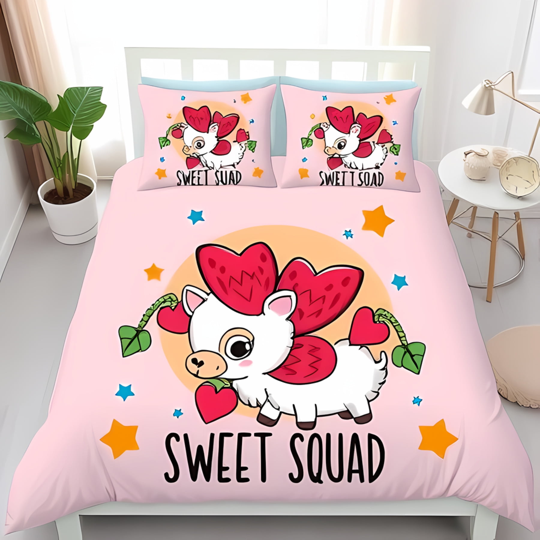 Whimsical 3-Piece Duvet Cover Set with Adorable Cartoon Sheep & Heart - Sweet Squad Design ...