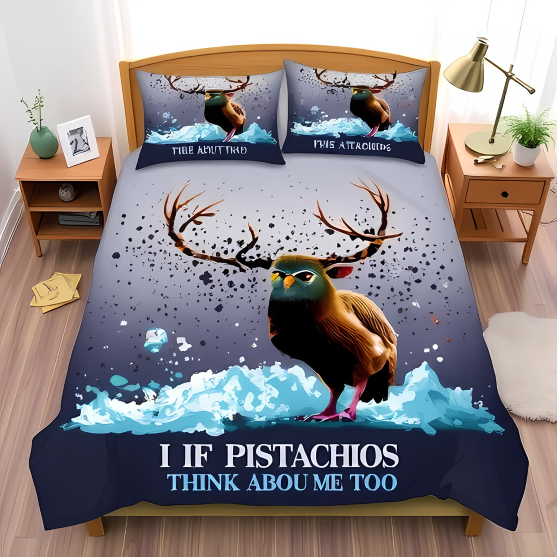 Whimsical 3-Piece Duvet Cover Set with Bird and Antlers Design Playful ...