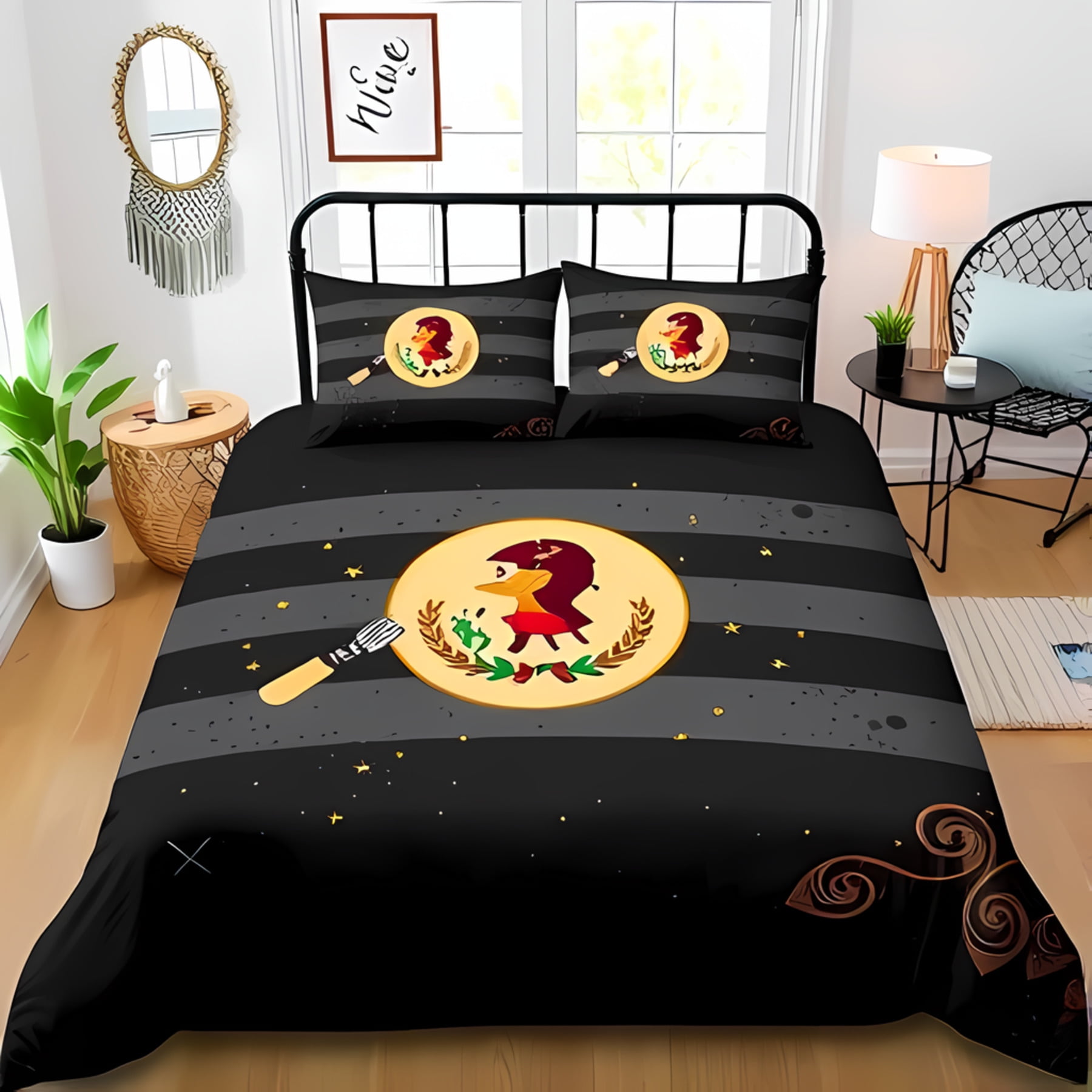 Whimsical 3-Piece Duvet Cover Set with Cartoon Character & Fork Design ...