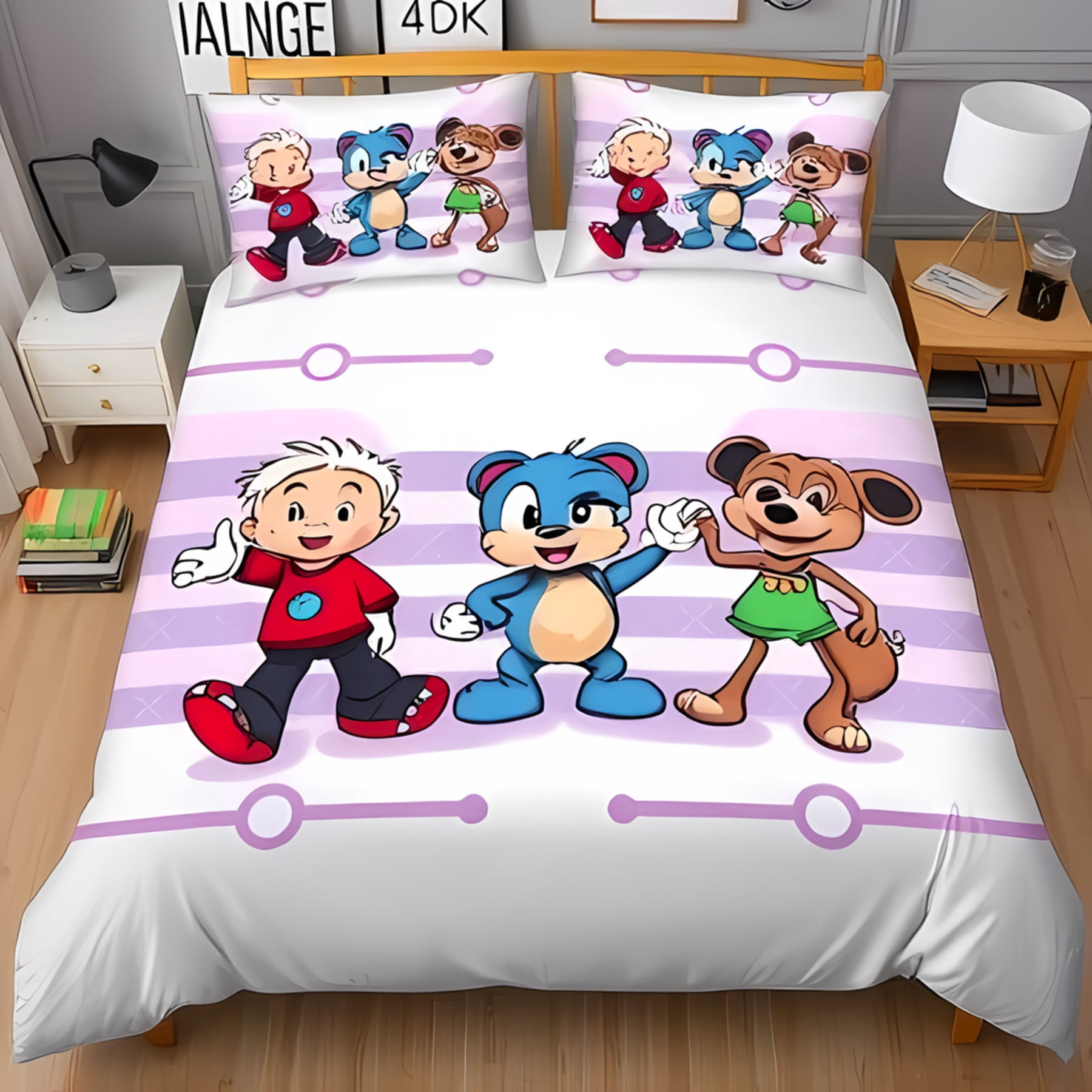 Whimsical 3-Piece Duvet Cover Set with Cartoon Characters - Adorable ...