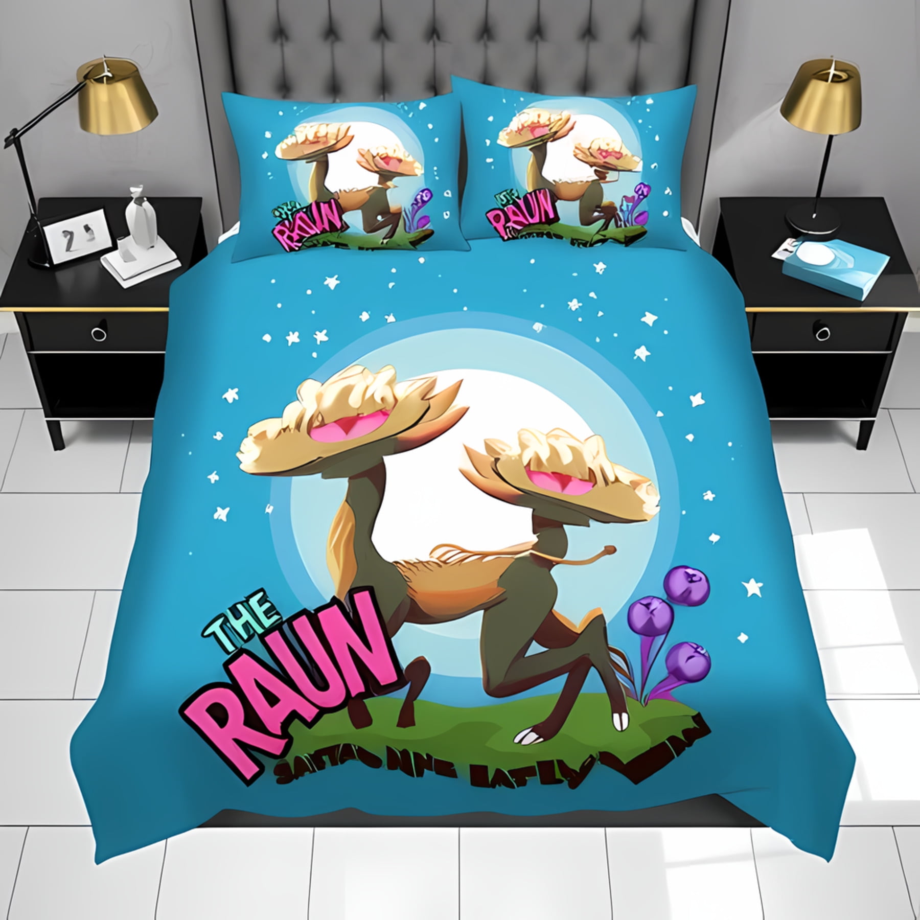 Whimsical 3-Piece Duvet Cover Set with Cartoon Deer Design Starry Night ...