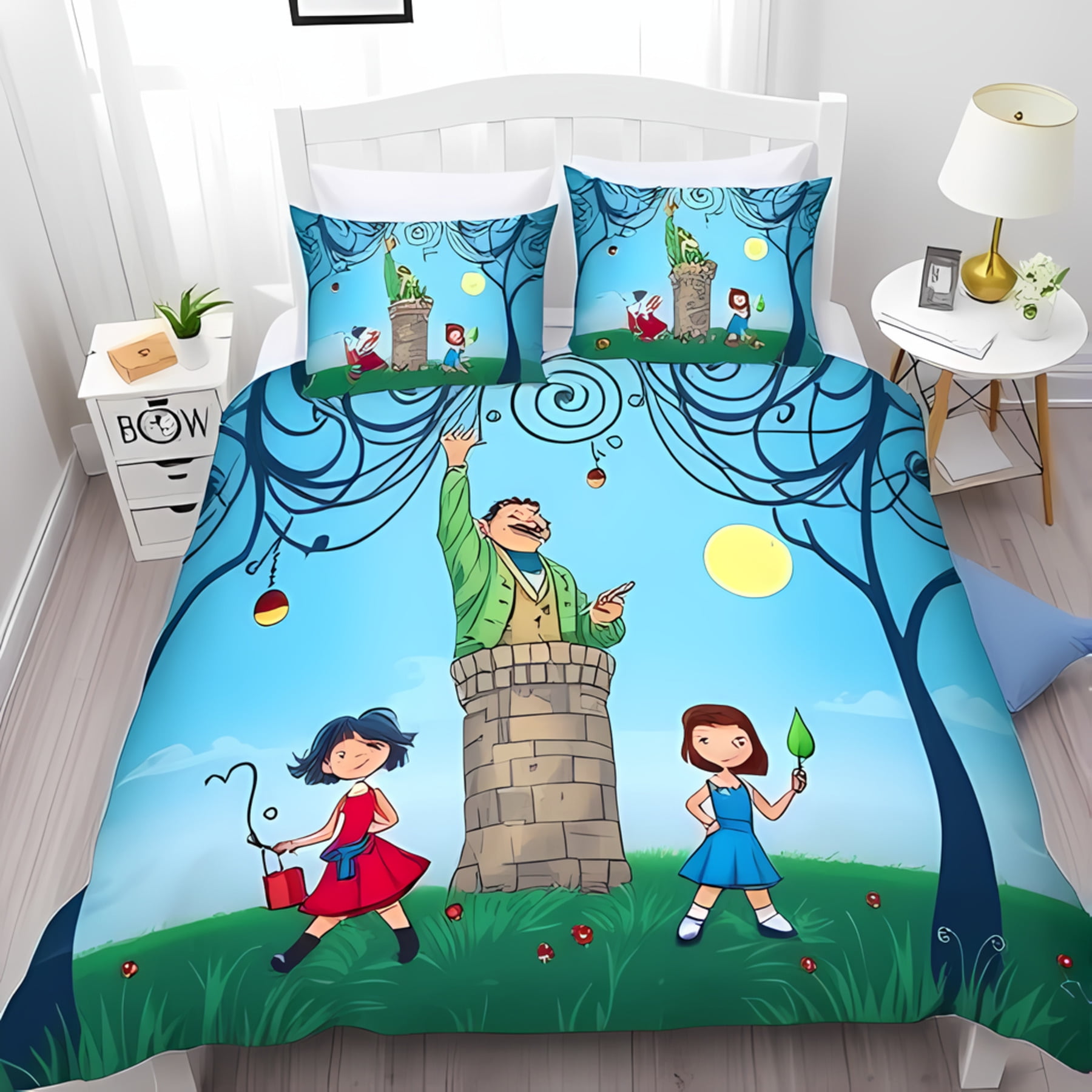 Whimsical 3-Piece Duvet Cover Set with Cartoon Landscape Design ...