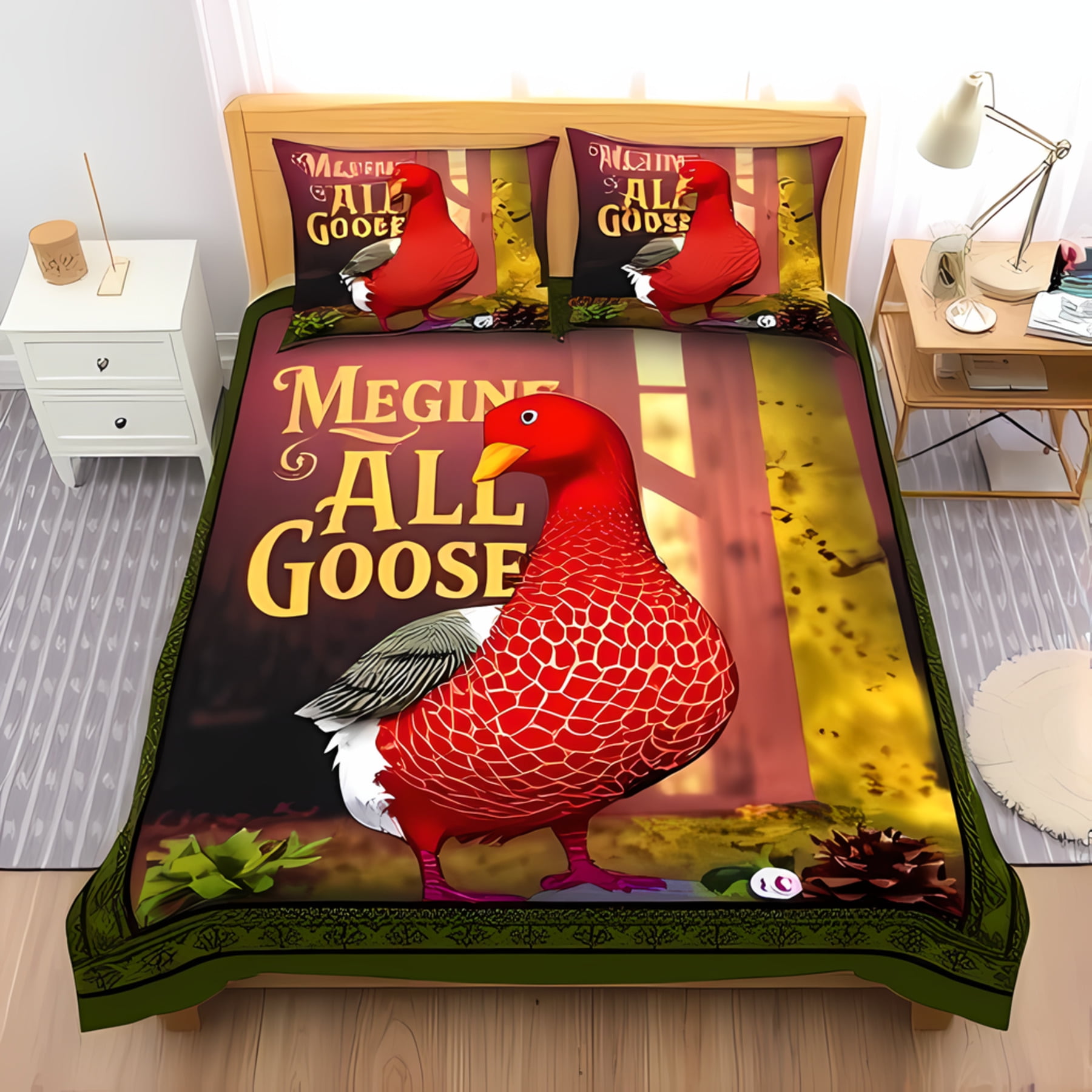 Whimsical 3-Piece Duvet Cover Set with Charming Red Goose Design - Cozy ...