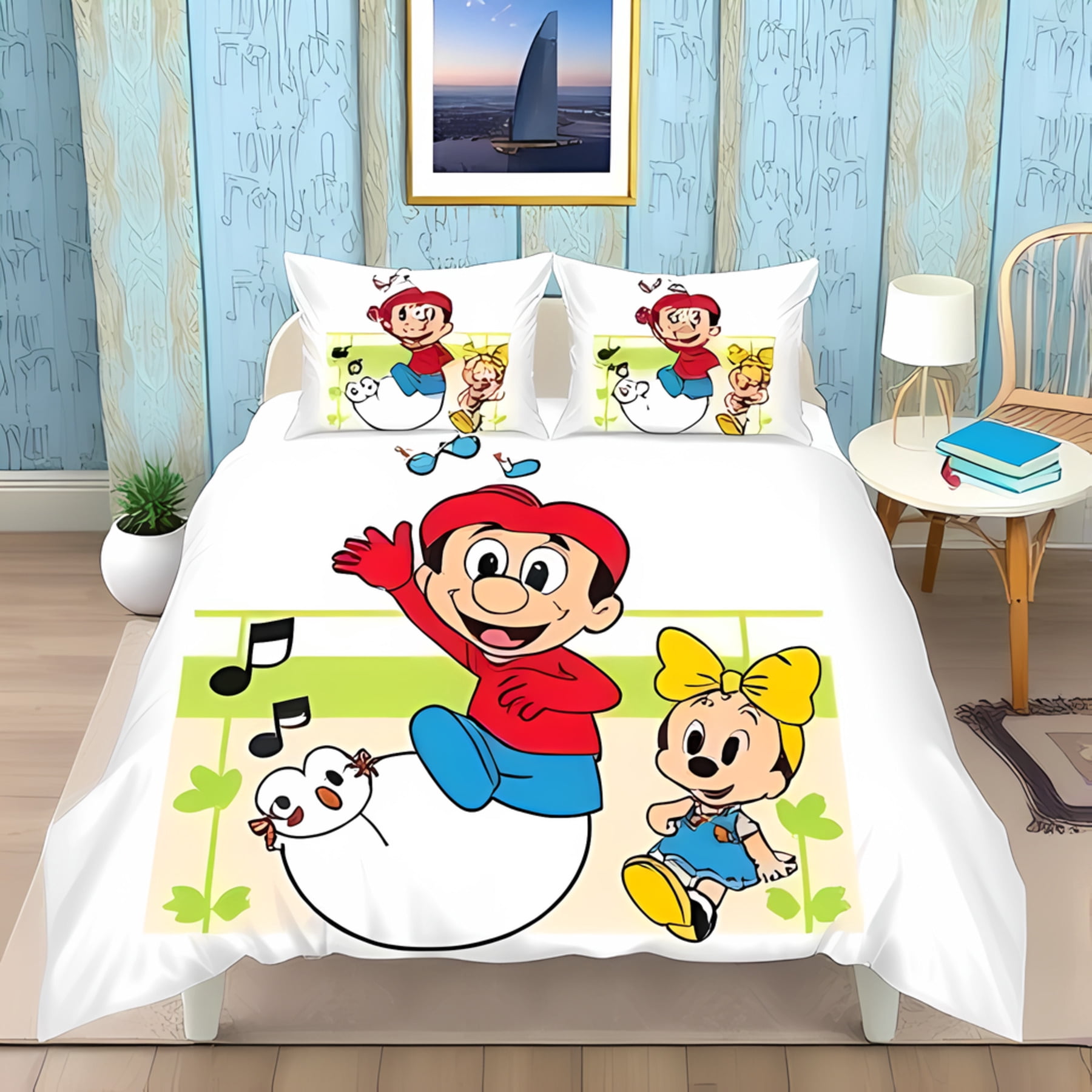 Whimsical 3-Piece Duvet Cover Set with Cheerful Cartoon Characters ...