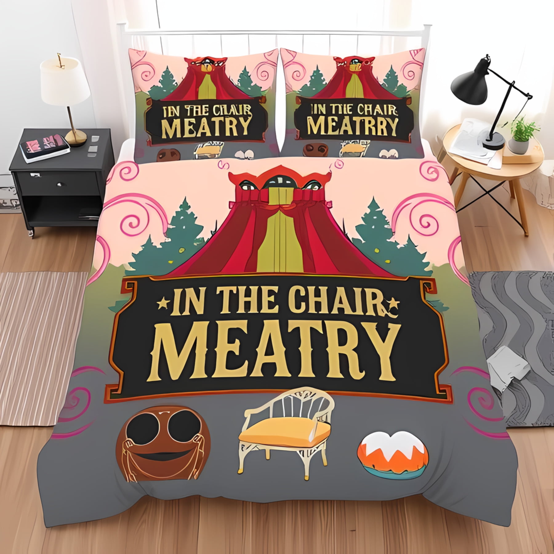 Whimsical 3-Piece Duvet Cover Set with Circus Tent & Decorative Swirls ...