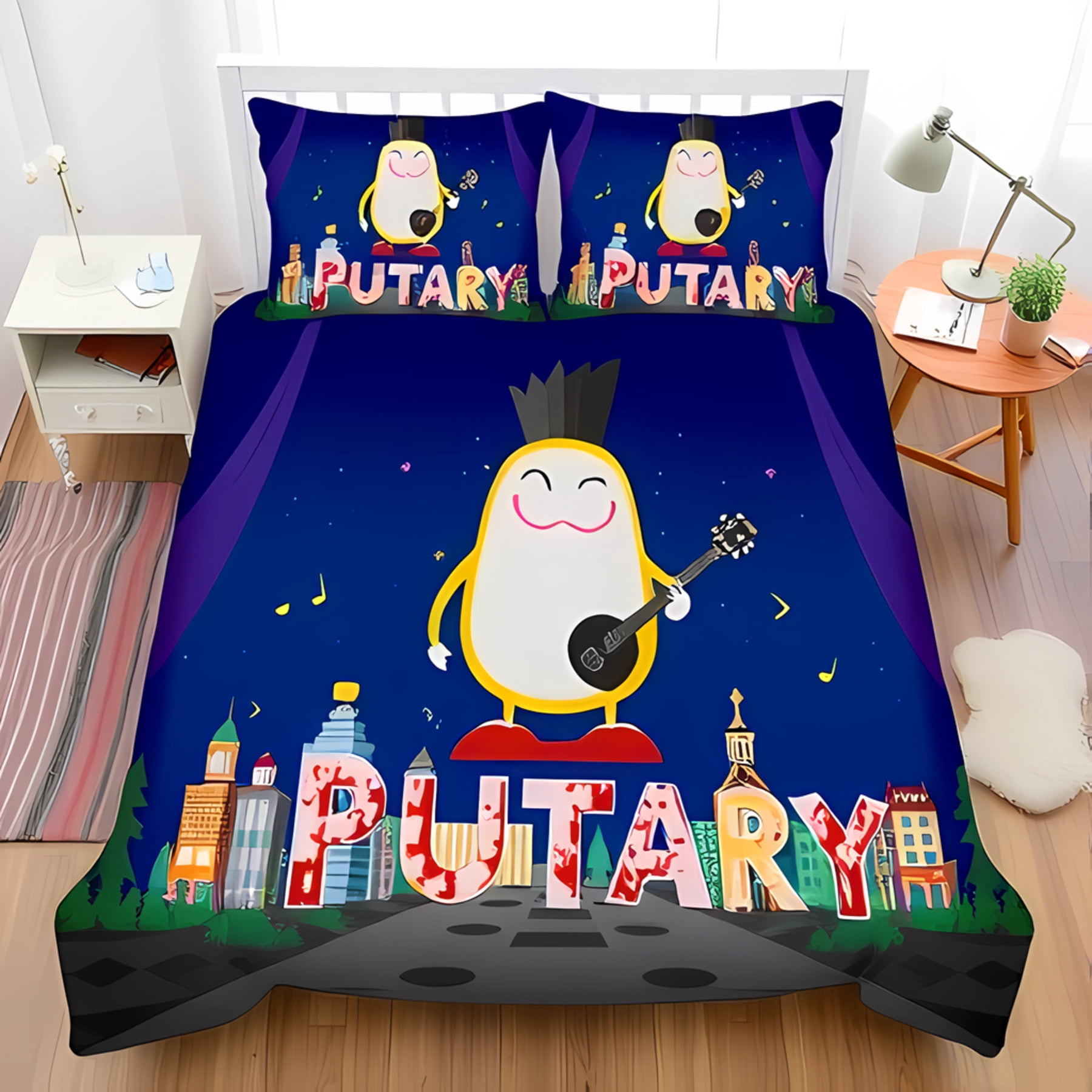 Whimsical 3-Piece Duvet Cover Set with Colorful Egg Character Musical ...