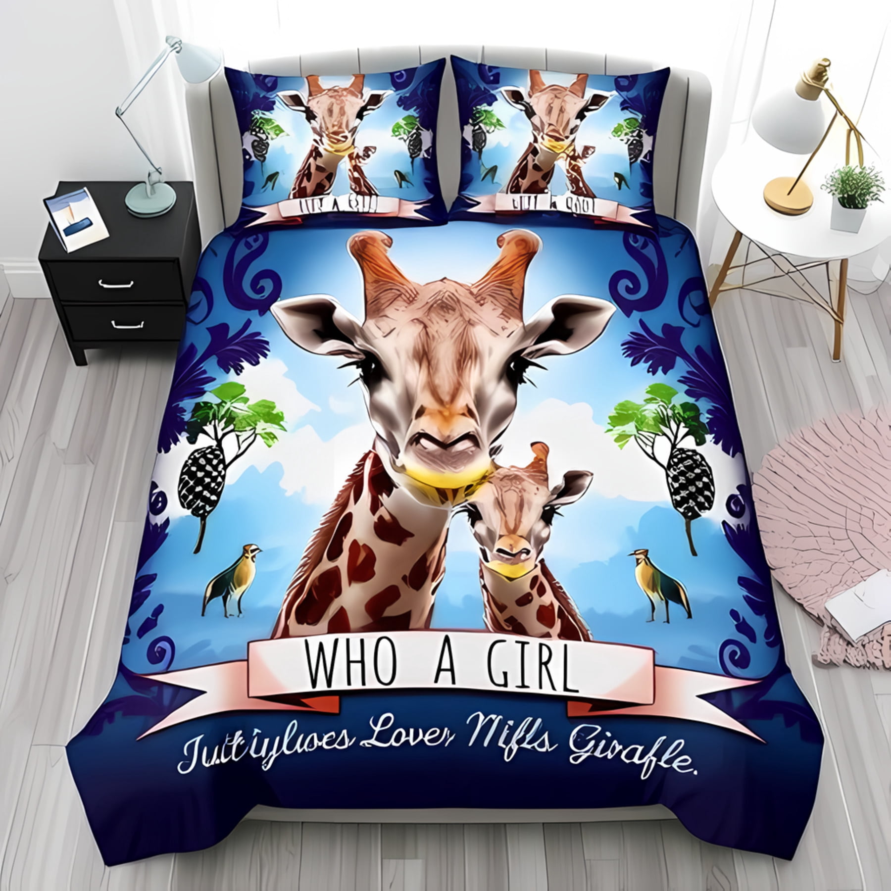 Whimsical 3-Piece Duvet Cover Set with Friendly Giraffes Tropical ...