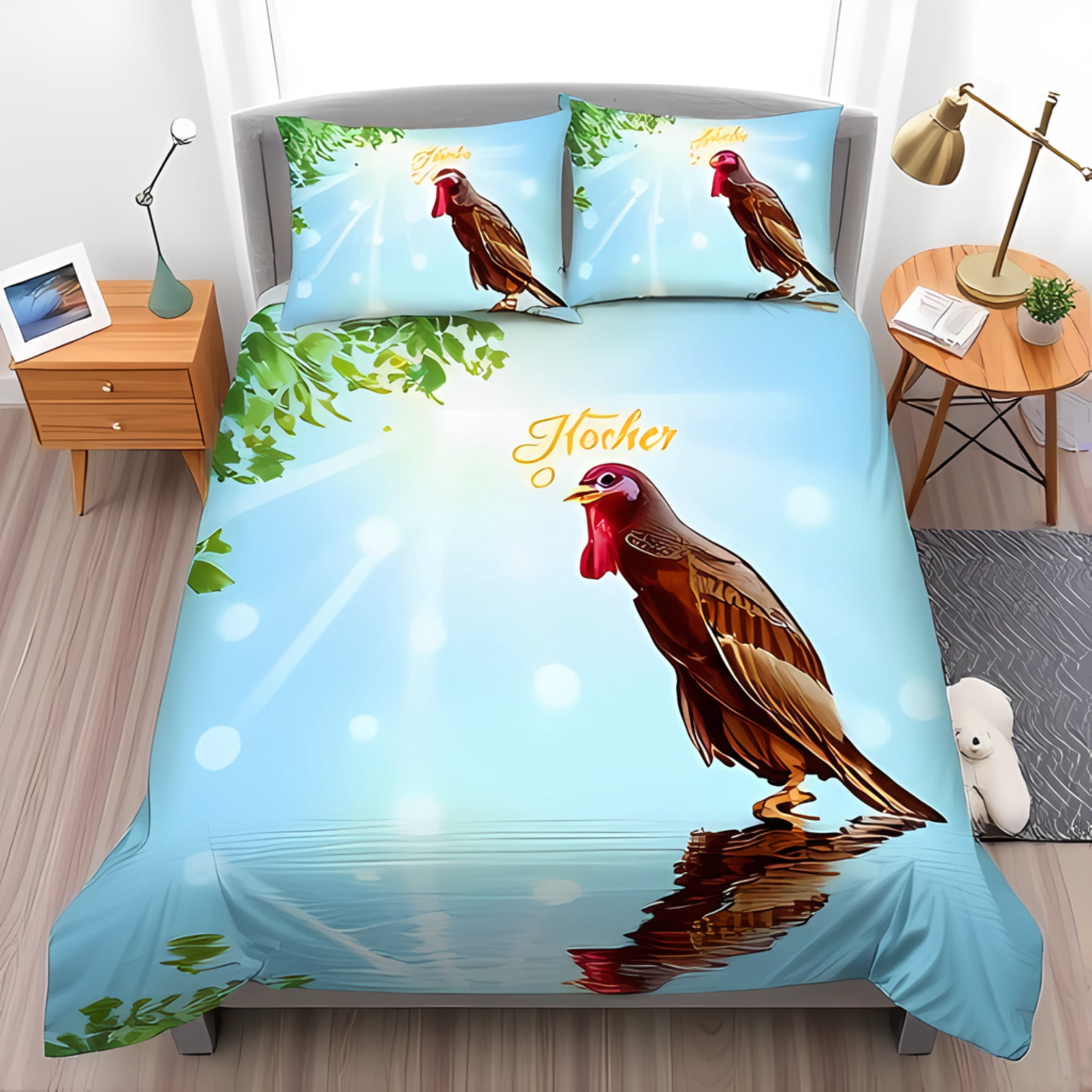 Whimsical 3-Piece Duvet Cover Set with Illustrated Turkey & Serene ...