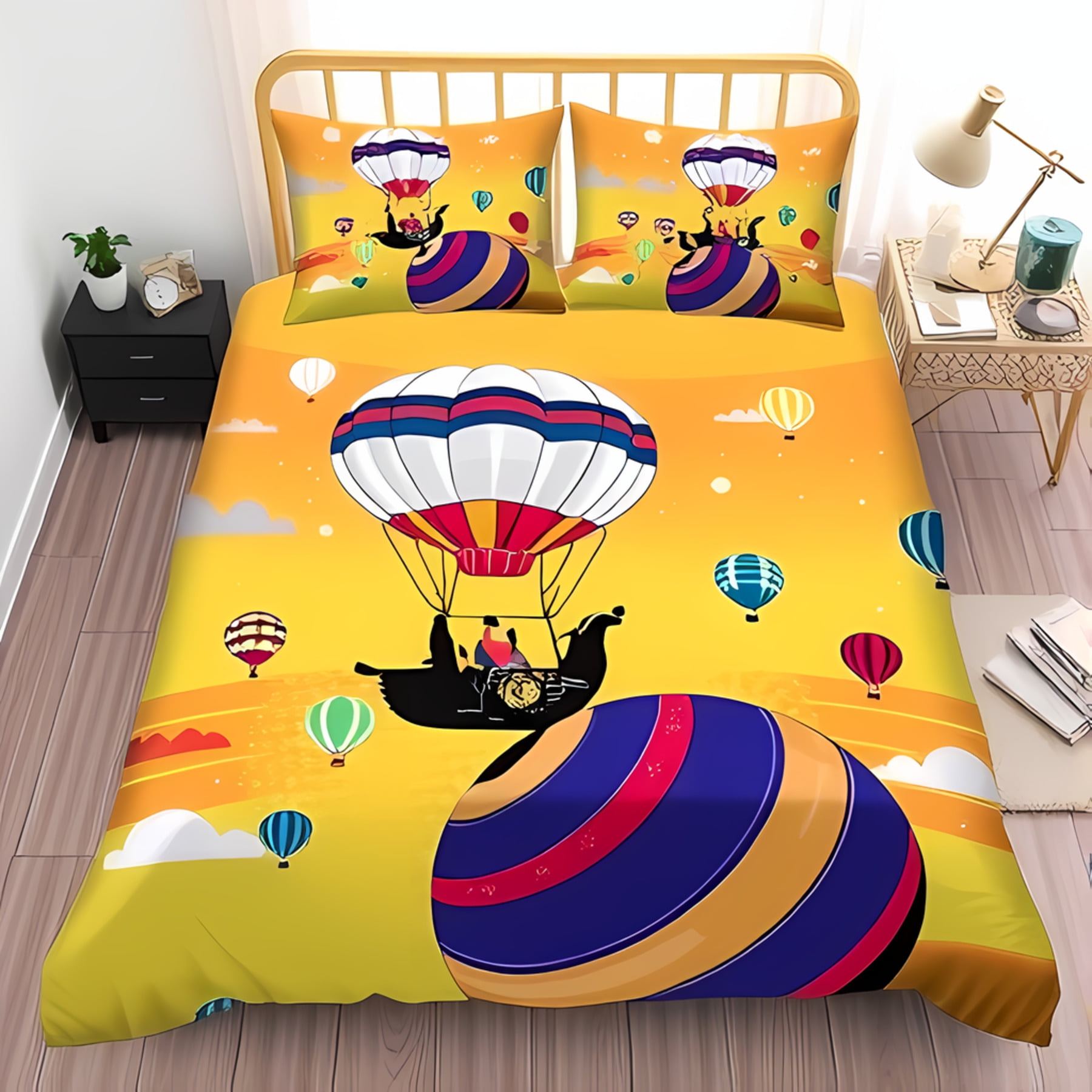 Whimsical 3-Piece Hot Air Duvet Cover Set - Colorful Adventure Bedding ...