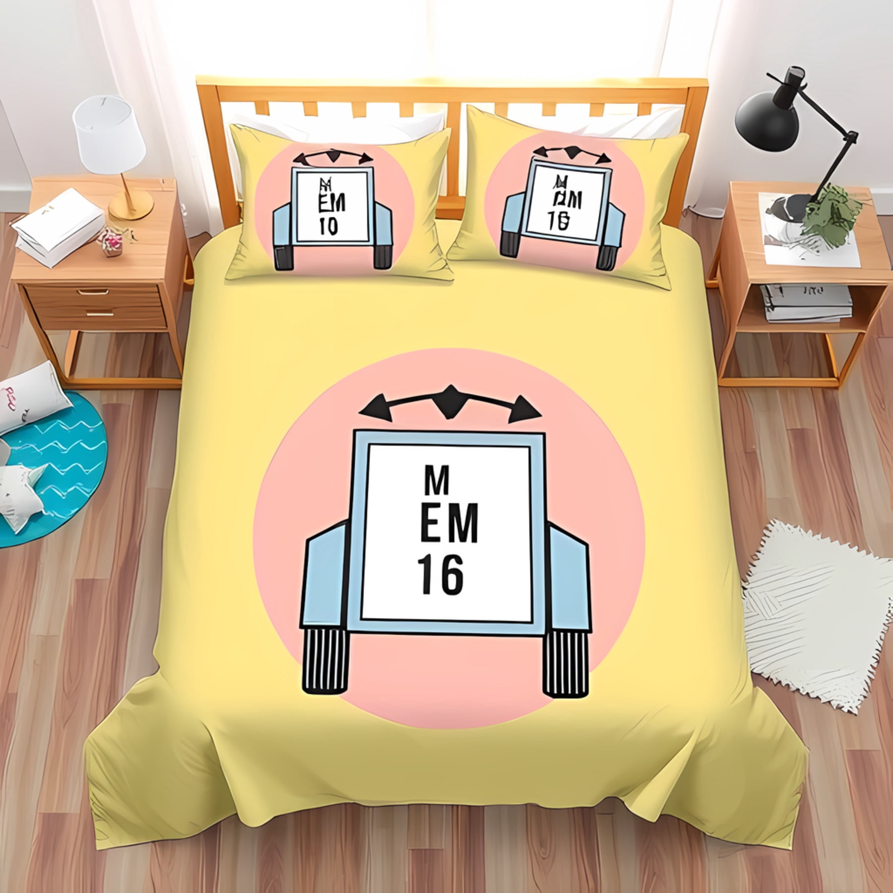 Whimsical 3-Piece Pastel Yellow Duvet Cover Set with Light Blue Truck ...