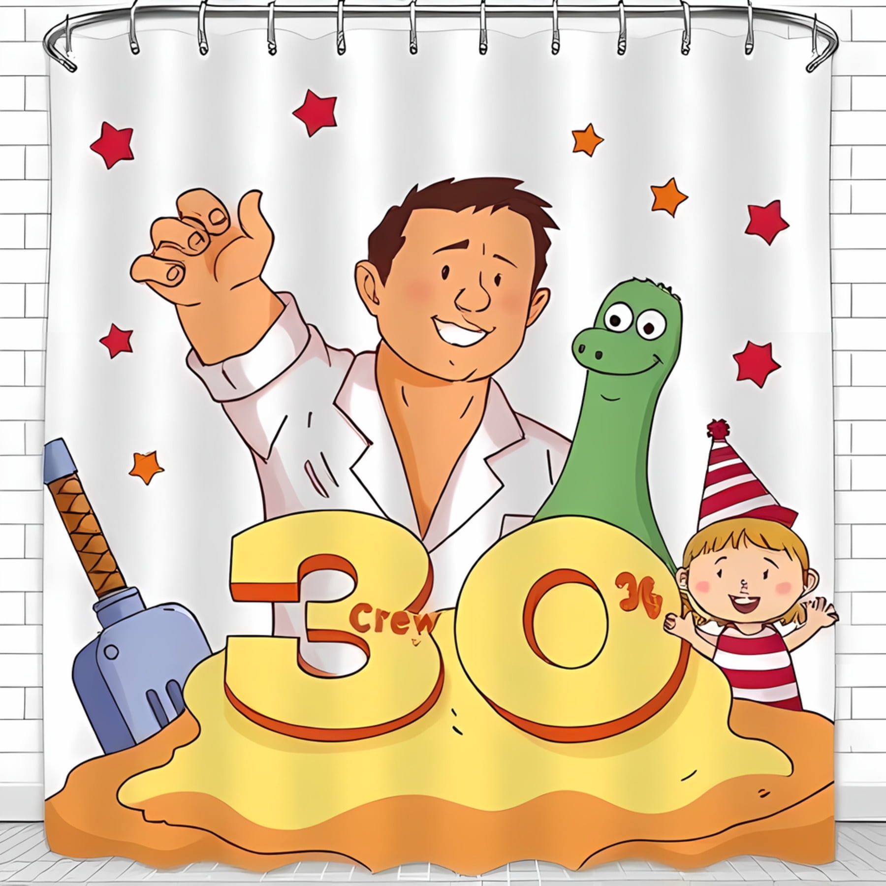 Whimsical 30th Birthday Shower Curtain - Cartoon Man in Lab Coat ...