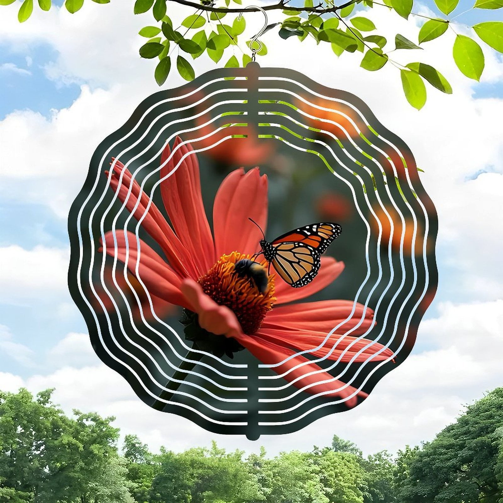 Whimsical 3D Metal Hanging Wind Spinner with Circular Pattern Design ...