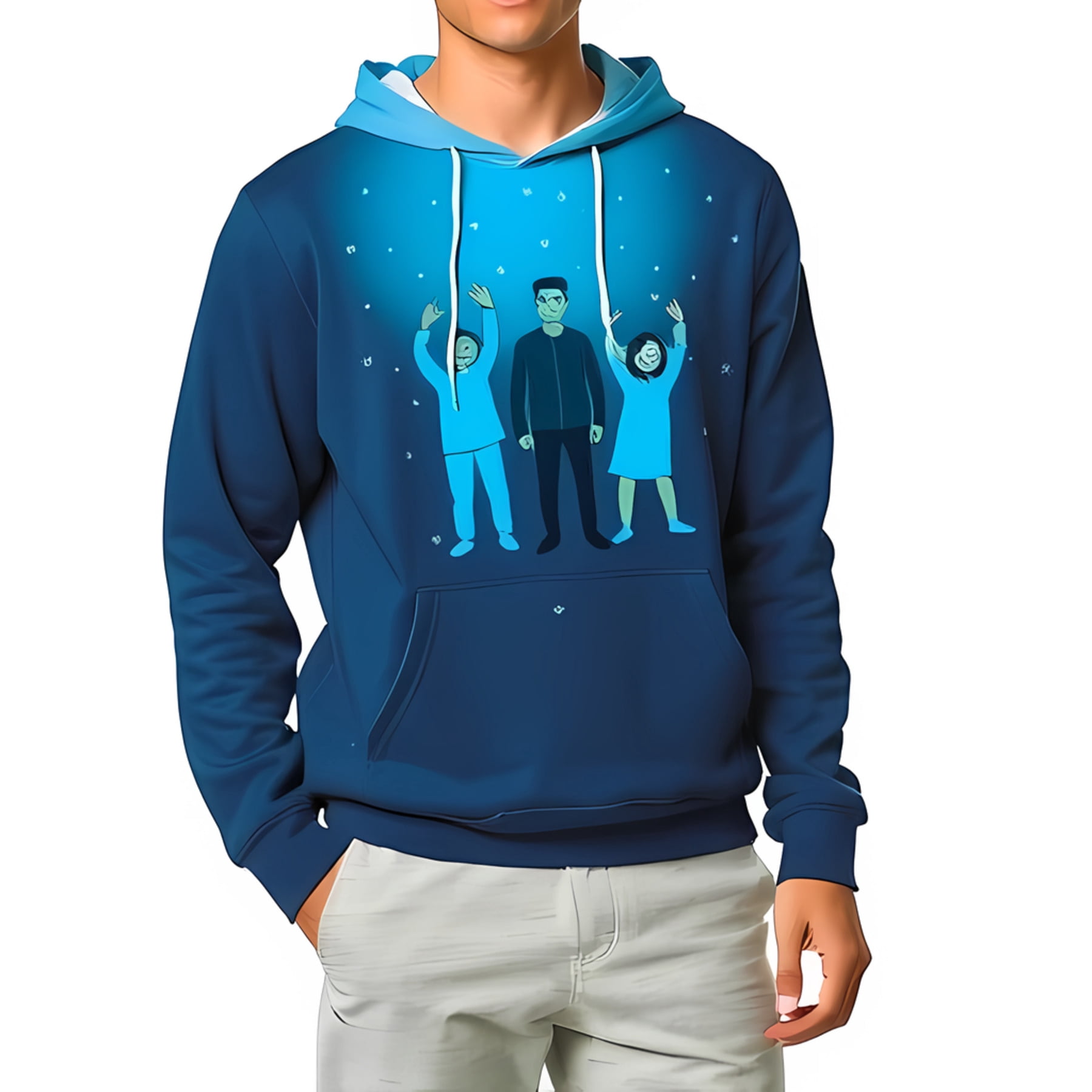 Whimsical 3D Navy Blue Hoodie with Design - Family Illustration in Blue ...