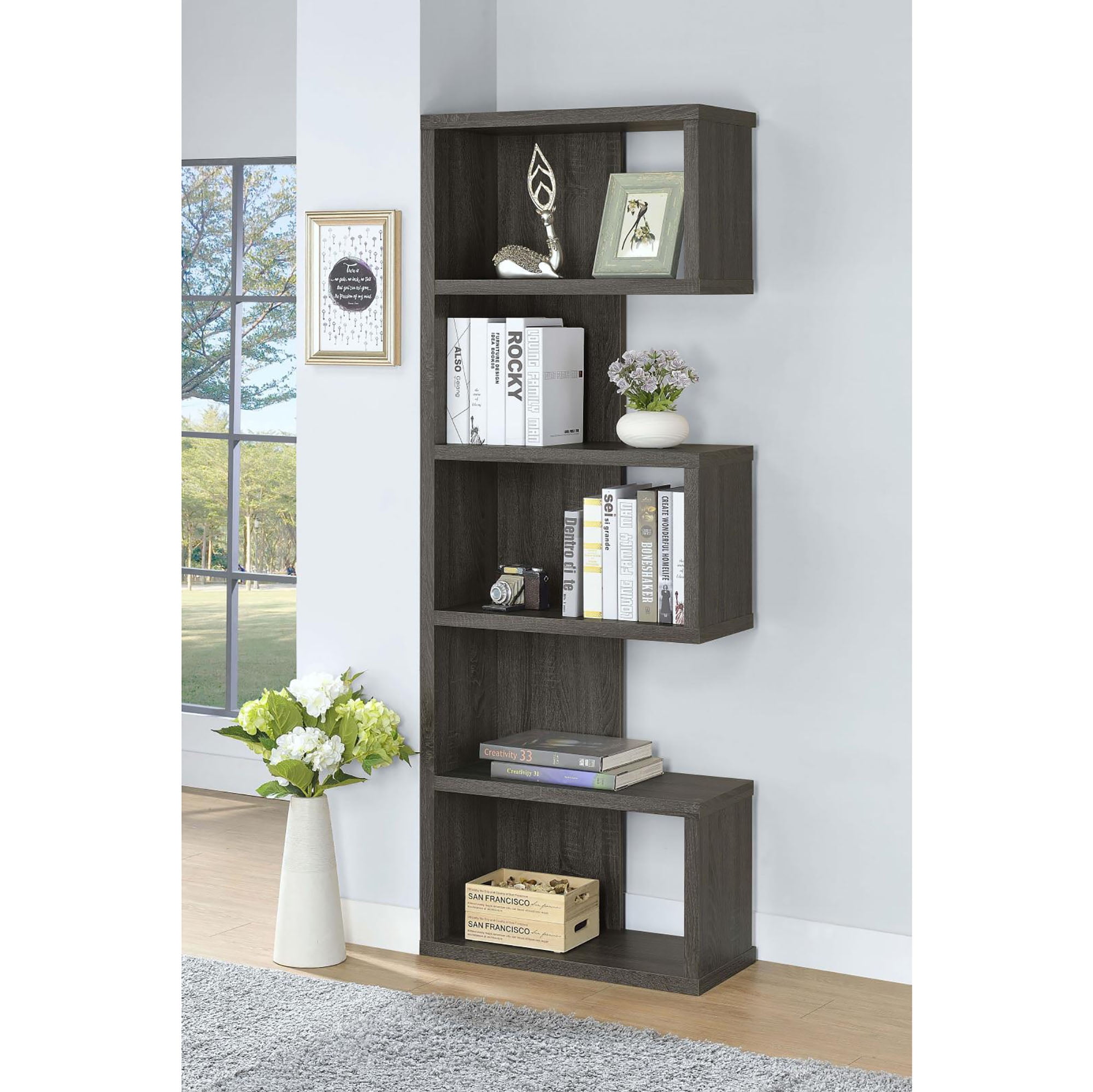 Whimsical 5-Shelf Bookcase in Weathered Grey - Versatile Storage for ...