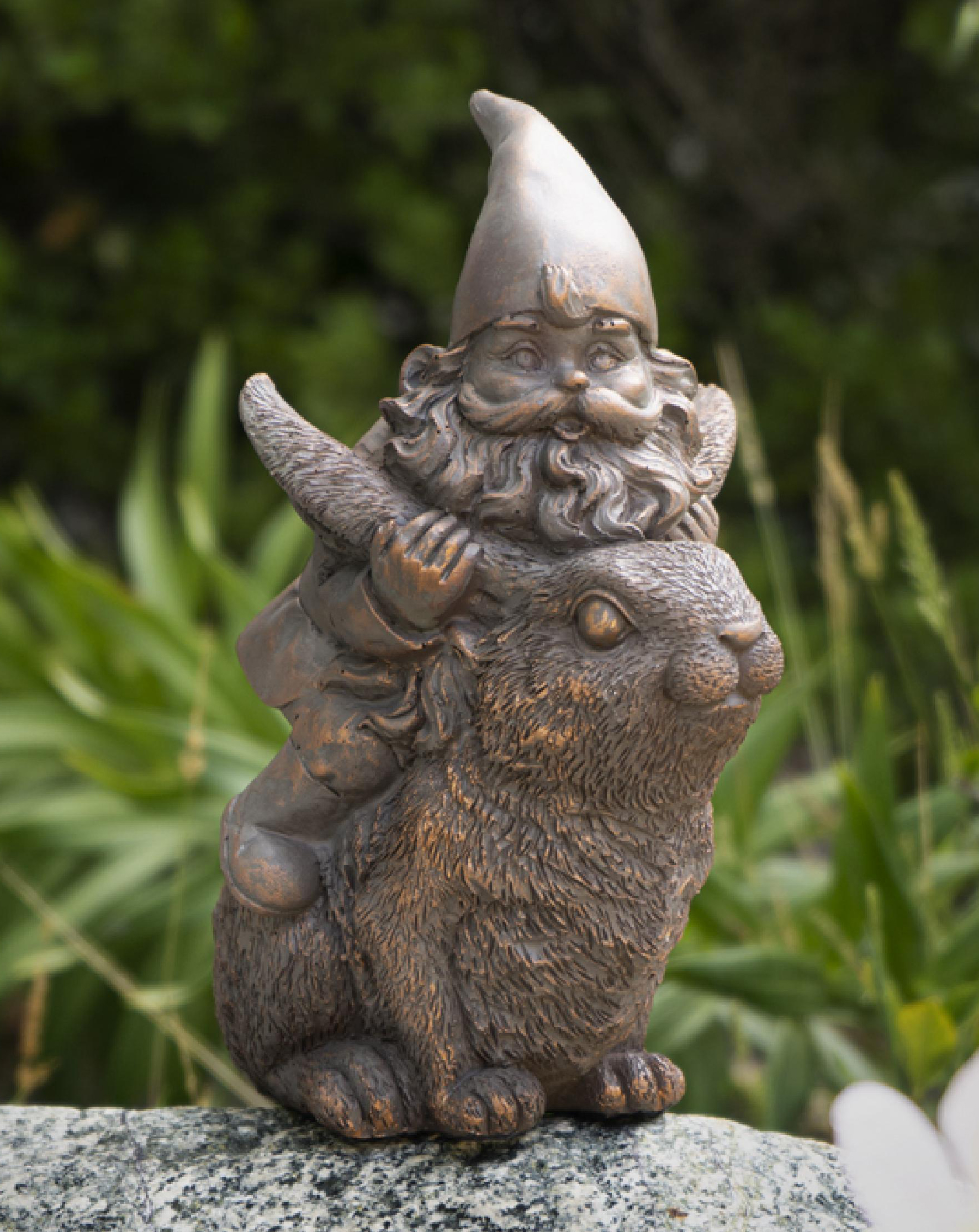 Whimsical Adventure Mr Gnome Dwarf Riding Rabbit Hare Figurine Fairy ...