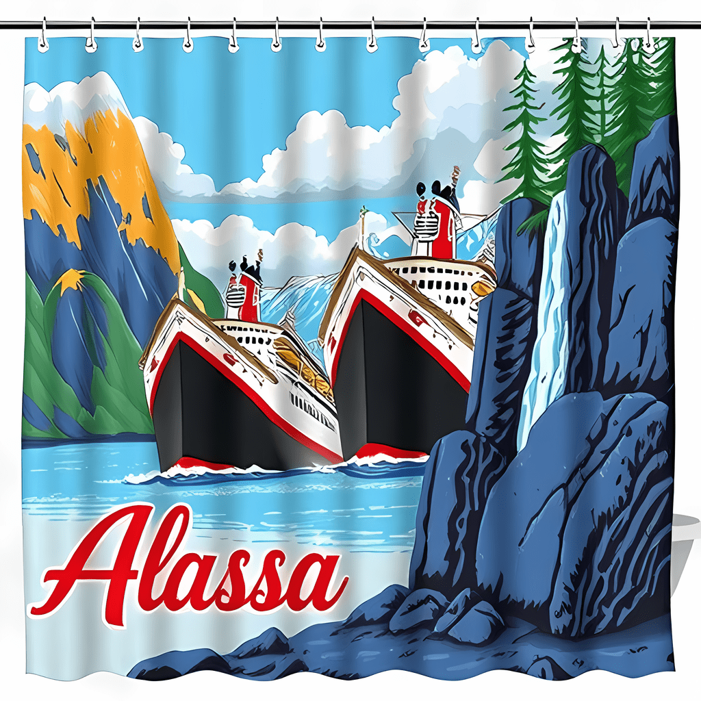Whimsical Alaskan Cruise Ships Shower Curtain - Vintage Travel Poster ...
