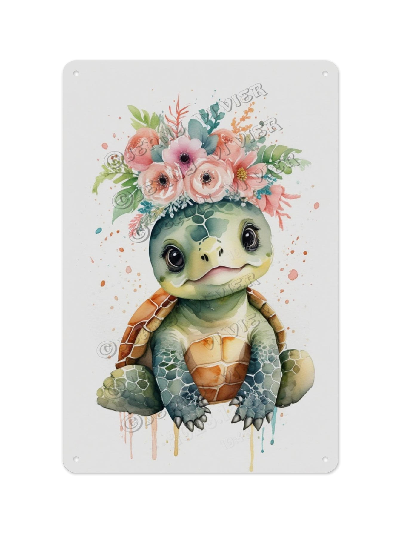 Whimsical Aluminum Sign - Watercolor Sea Turtle - 8 x 12 Inches - Fun ...