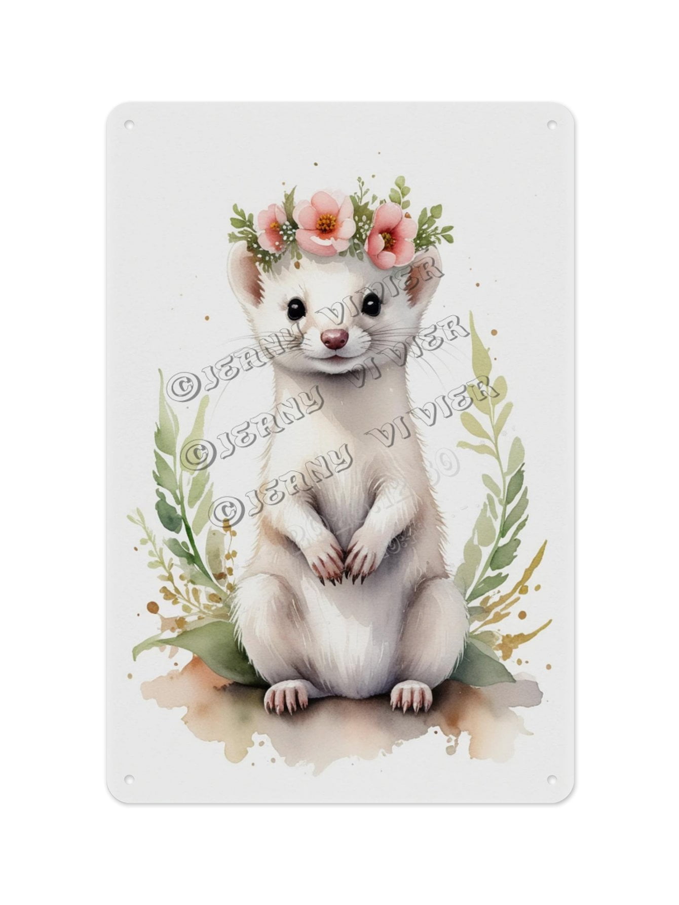 Whimsical Aluminum Sign - White Weasel - 12 x 16 Inches - Fun Metal ...