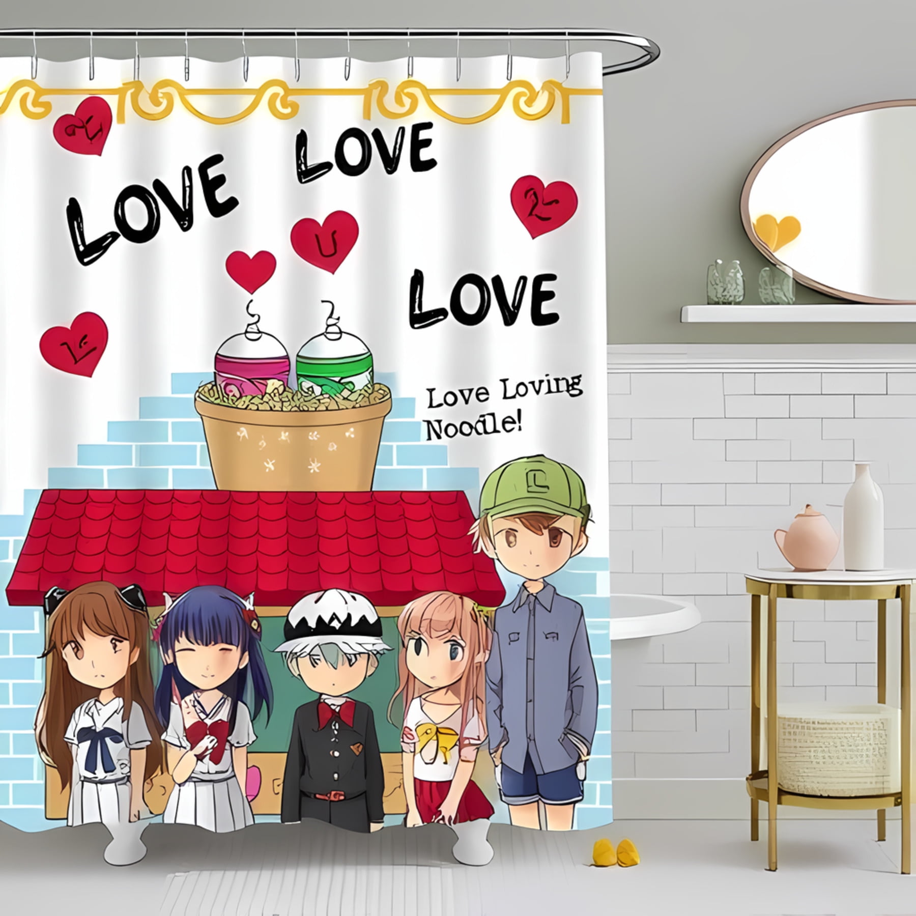 Whimsical Anime Noodle Stand Shower Curtain with Colorful Characters ...