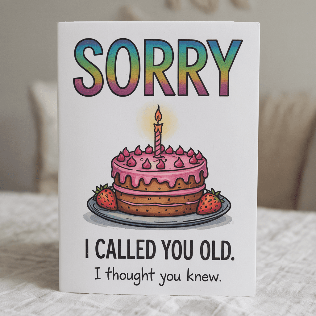 Whimsical Apology Greeting Card - Cute Cake Design for Birthdays and ...
