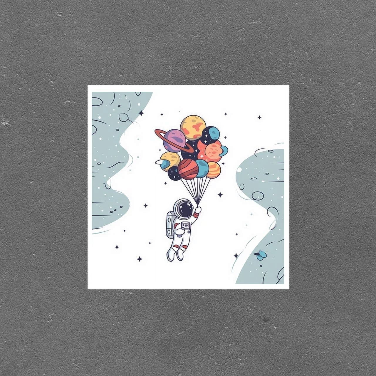 Whimsical Astronaut Floating With Planet Balloons Stickerphone Decal ...