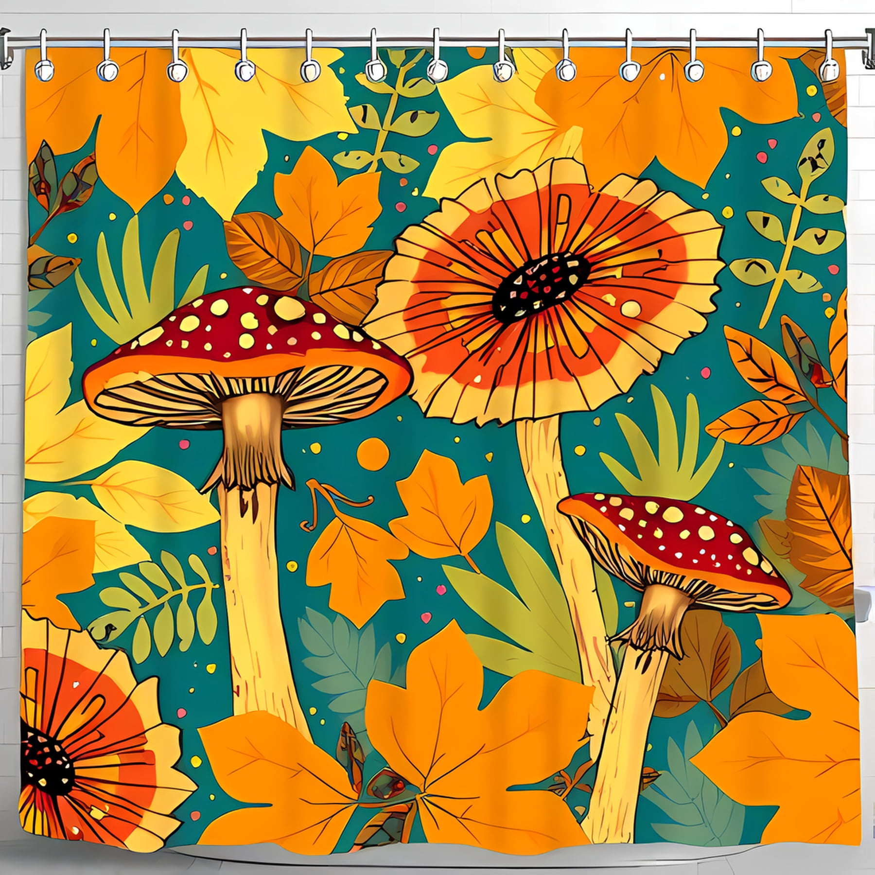 Whimsical Autumn Shower Curtain with Vibrant Mushrooms & Colorful ...