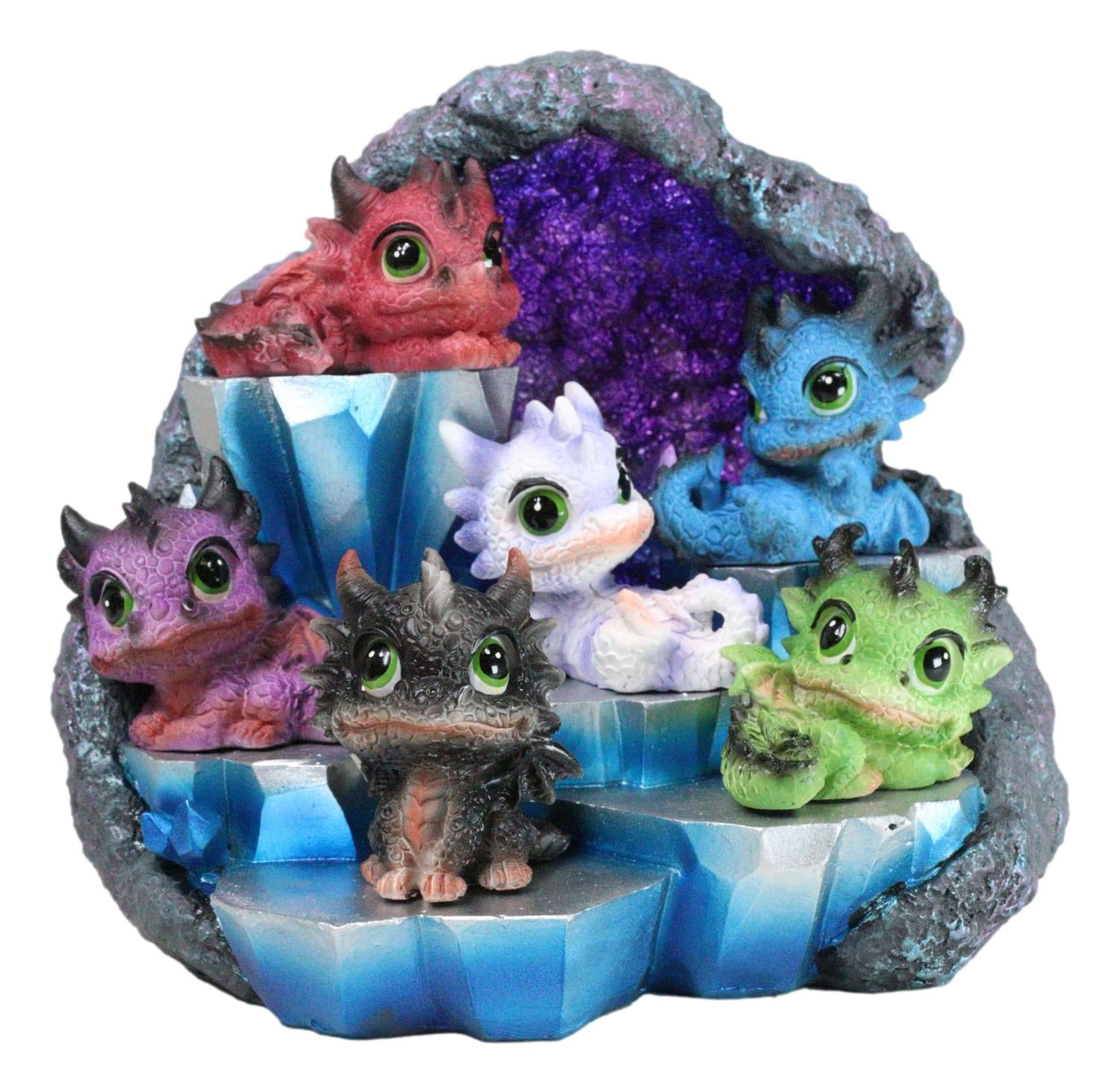 Whimsical Baby Dragons Mini Figurines With LED Faux Geode Crystal ...